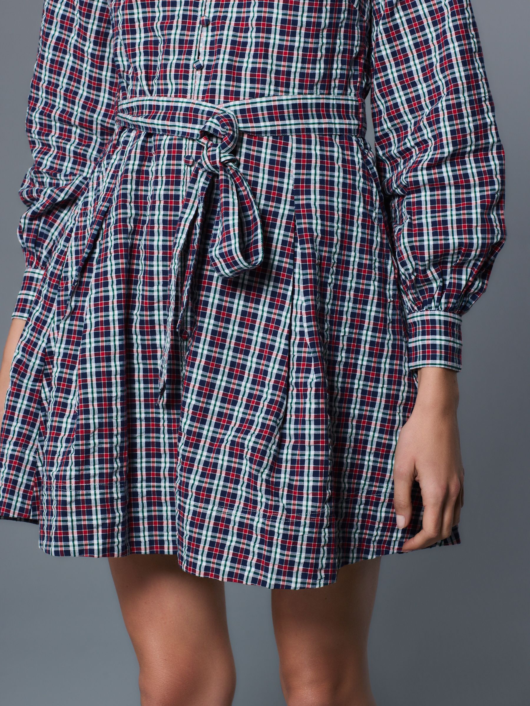 Buy Navy Blue/Red Check - Mini Long Sleeve Collared Shirt Dress from ...