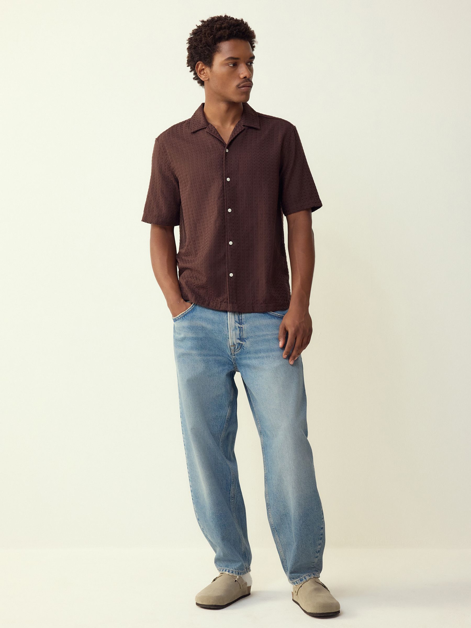 Buy Brown Regular Fit Textured Waffle Short Sleeve Shirt from Next Germany
