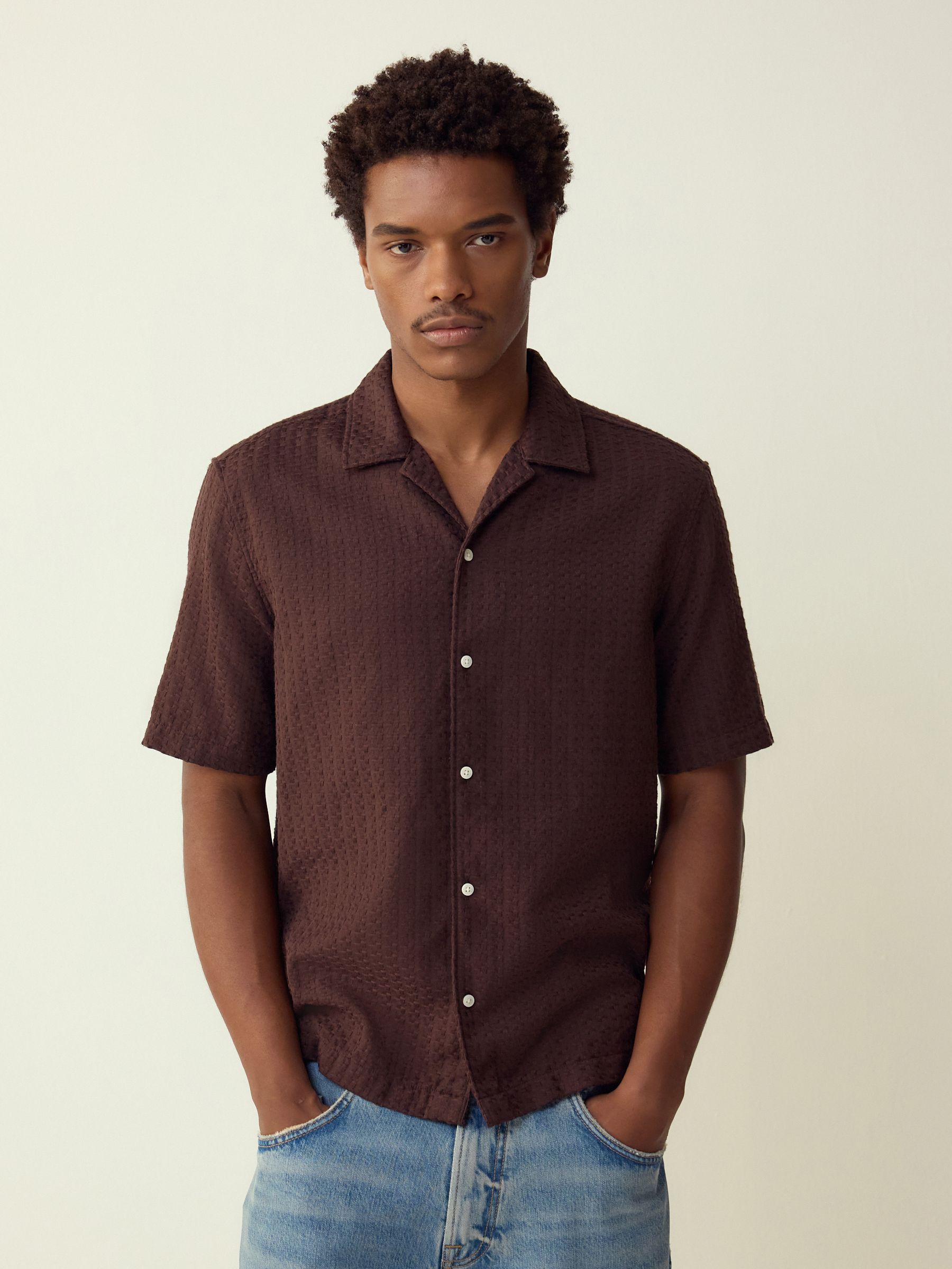 Buy Brown Regular Fit Textured Waffle Short Sleeve Shirt from Next Germany