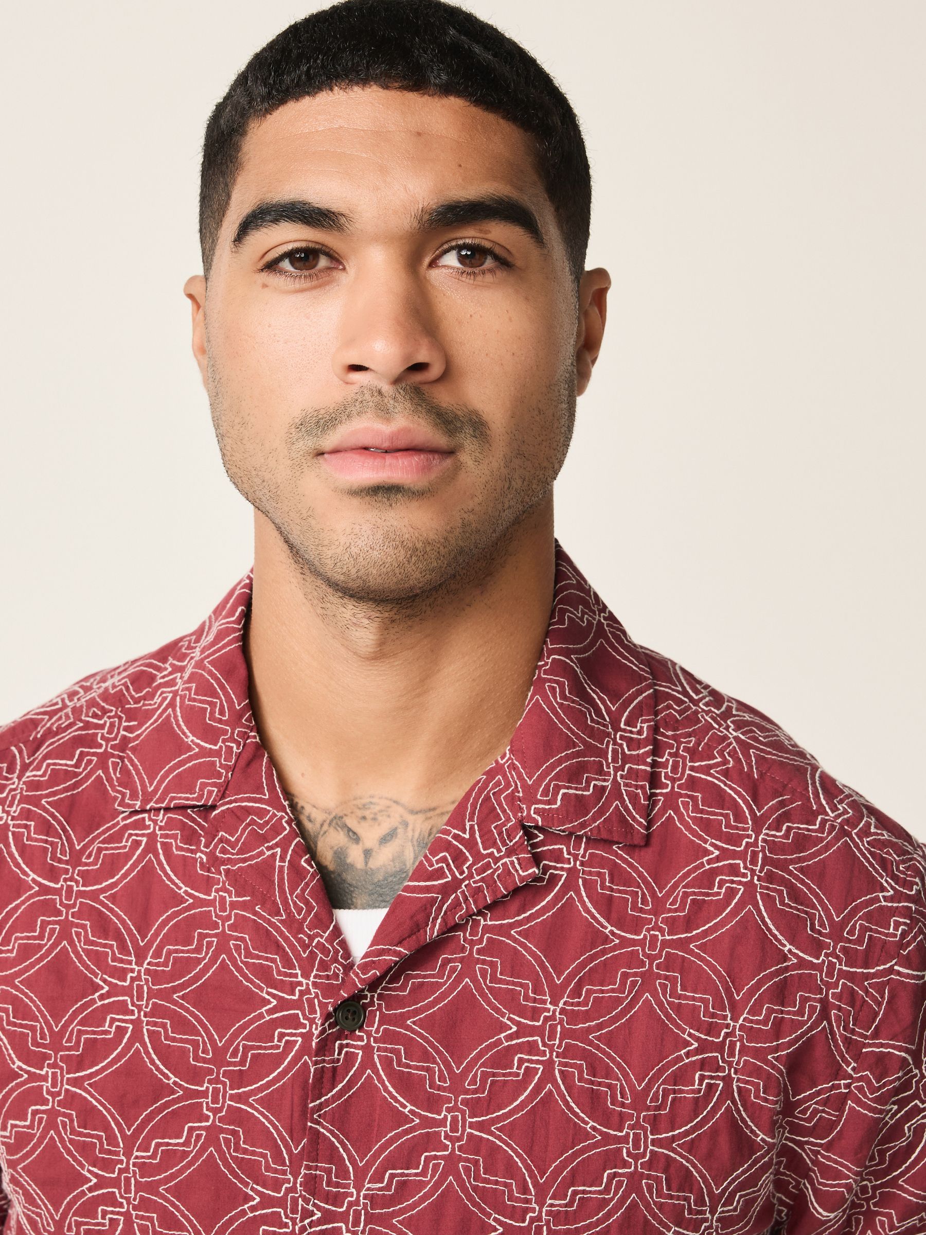 Buy Red Textured Embroidered Tile Short Sleeve Shirt from Next Australia