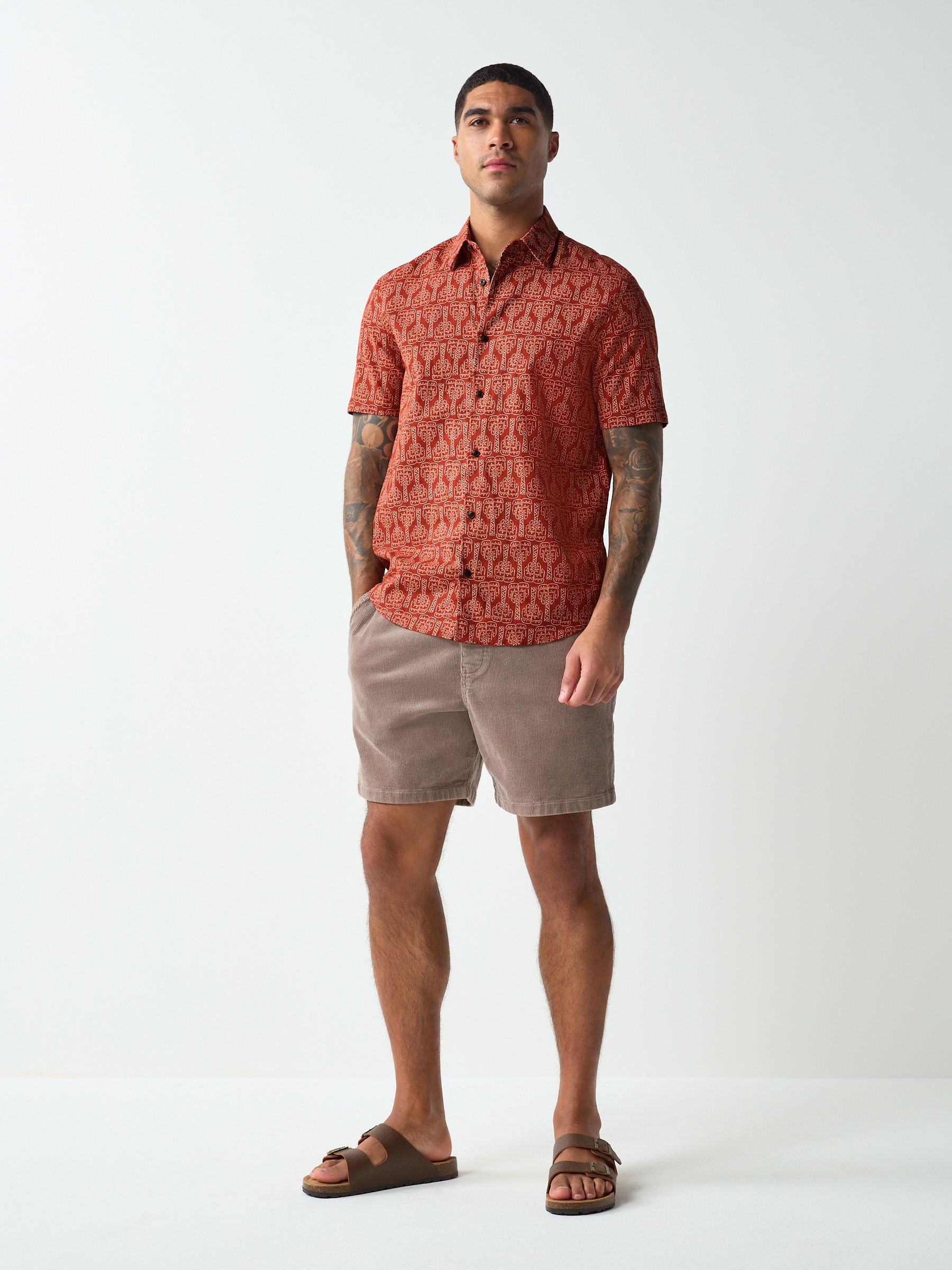 Buy Red Cotton Linen Printed Short Sleeve Shirt from the Next UK online ...