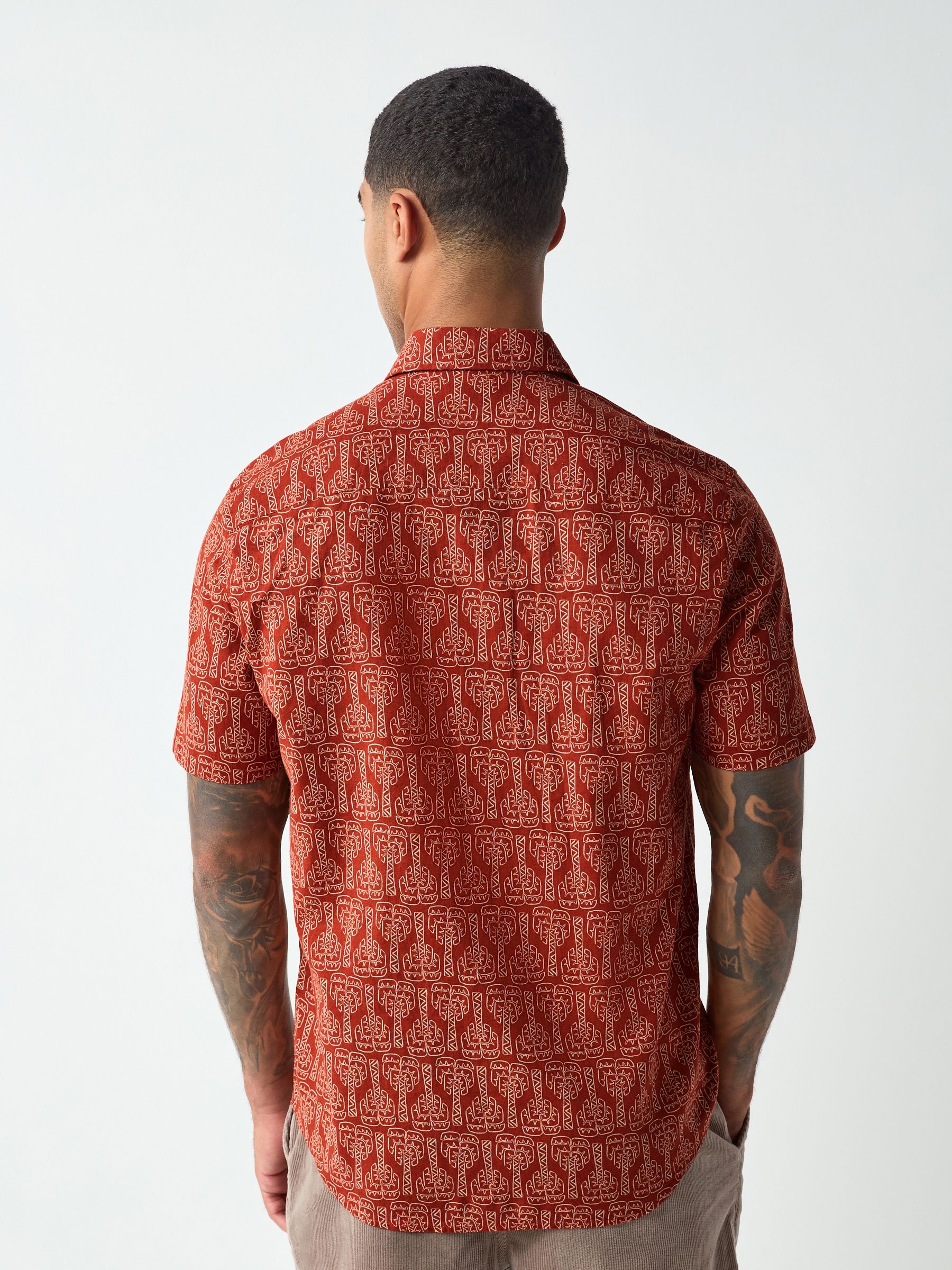 Buy Red Cotton Linen Printed Short Sleeve Shirt from the Next UK online ...