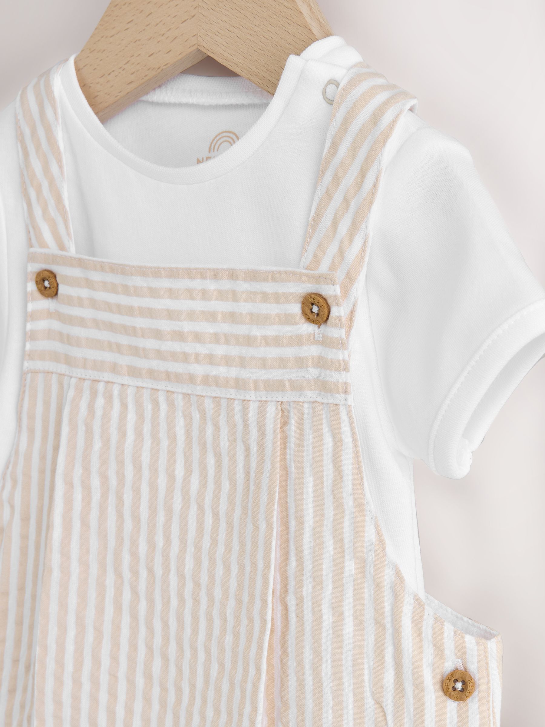 Buy Neutral Stripe Woven Dungaree and Bodysuit Baby Set (0mths-2yrs ...