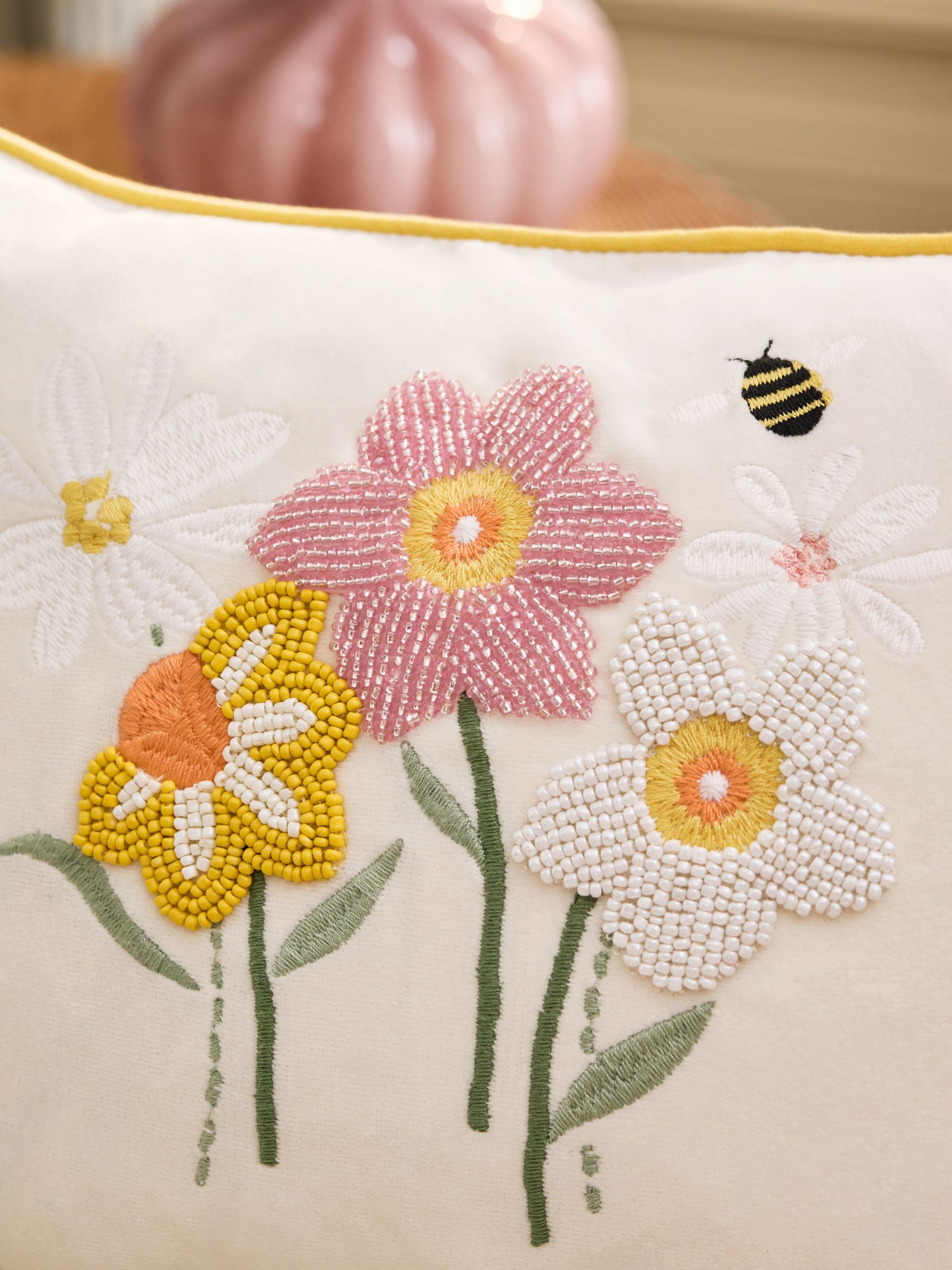 Buy Yellow 30 X 40cm Embellished Daisy And Daffodils Cushion from the ...