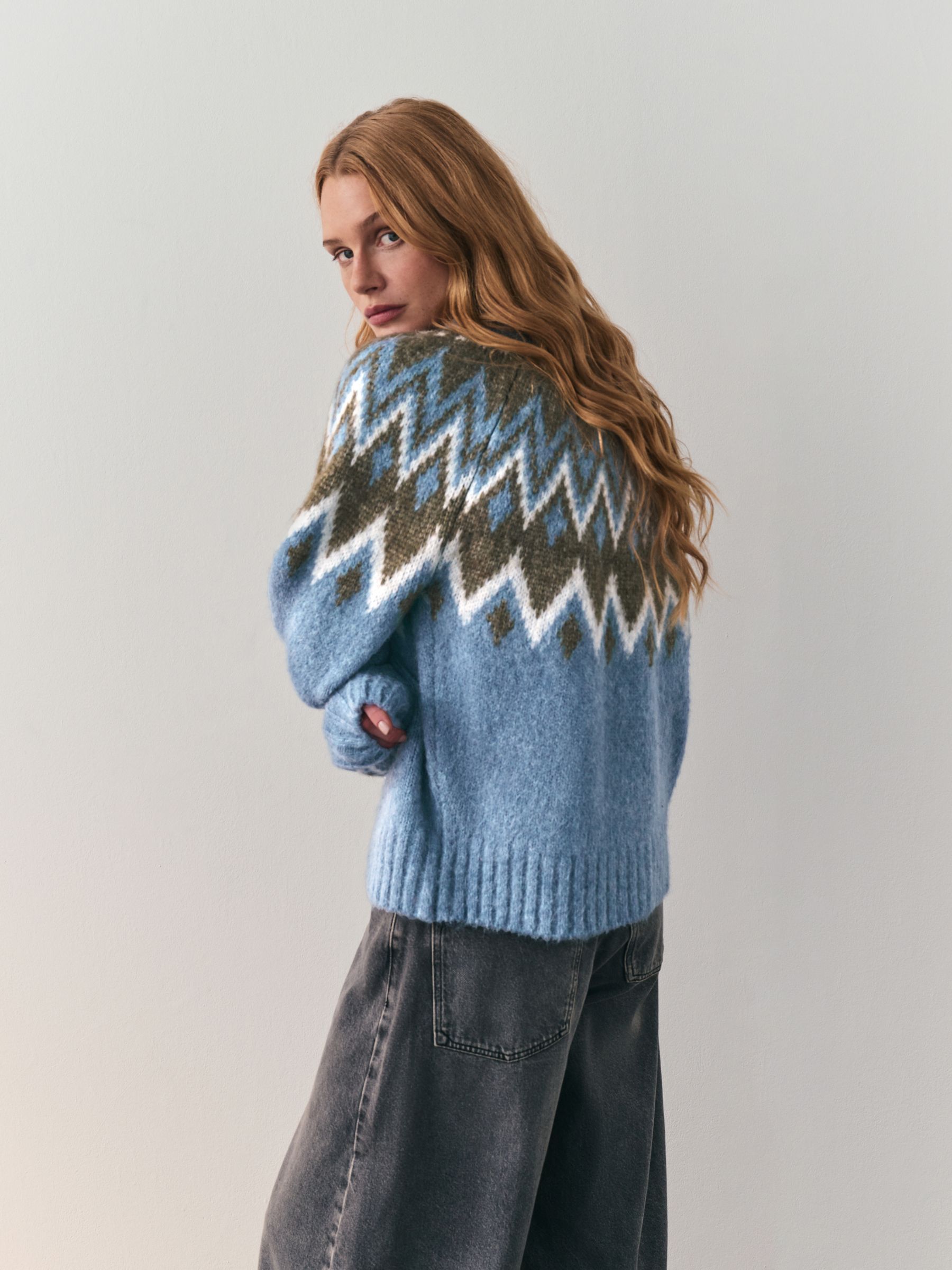 Buy Nothing Ordinary Blue Check Fairisle Pattern Knit Zip Through ...