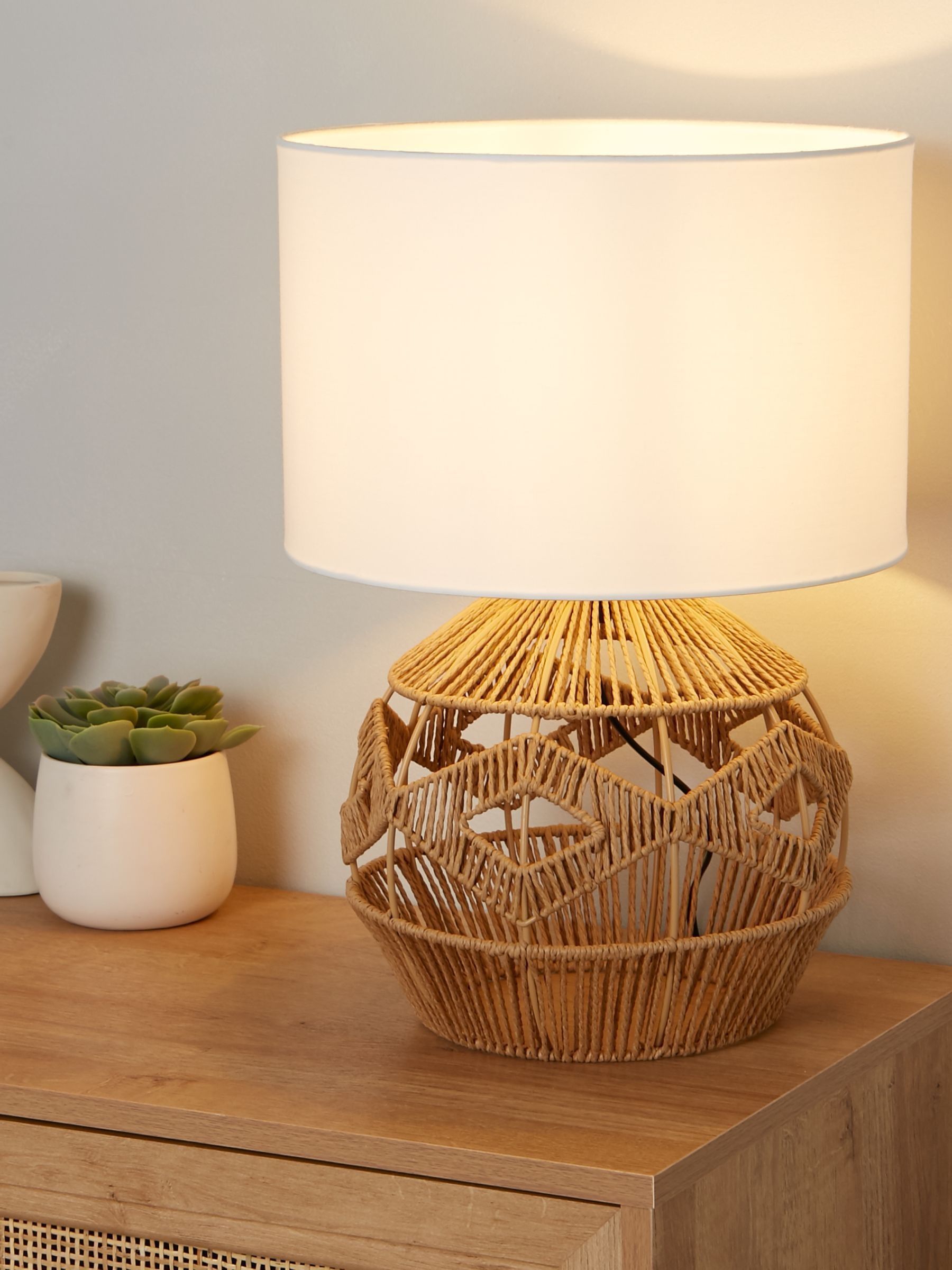 Buy Searchlight Natural/White Kaia Woven Table Lamp from the Next UK ...