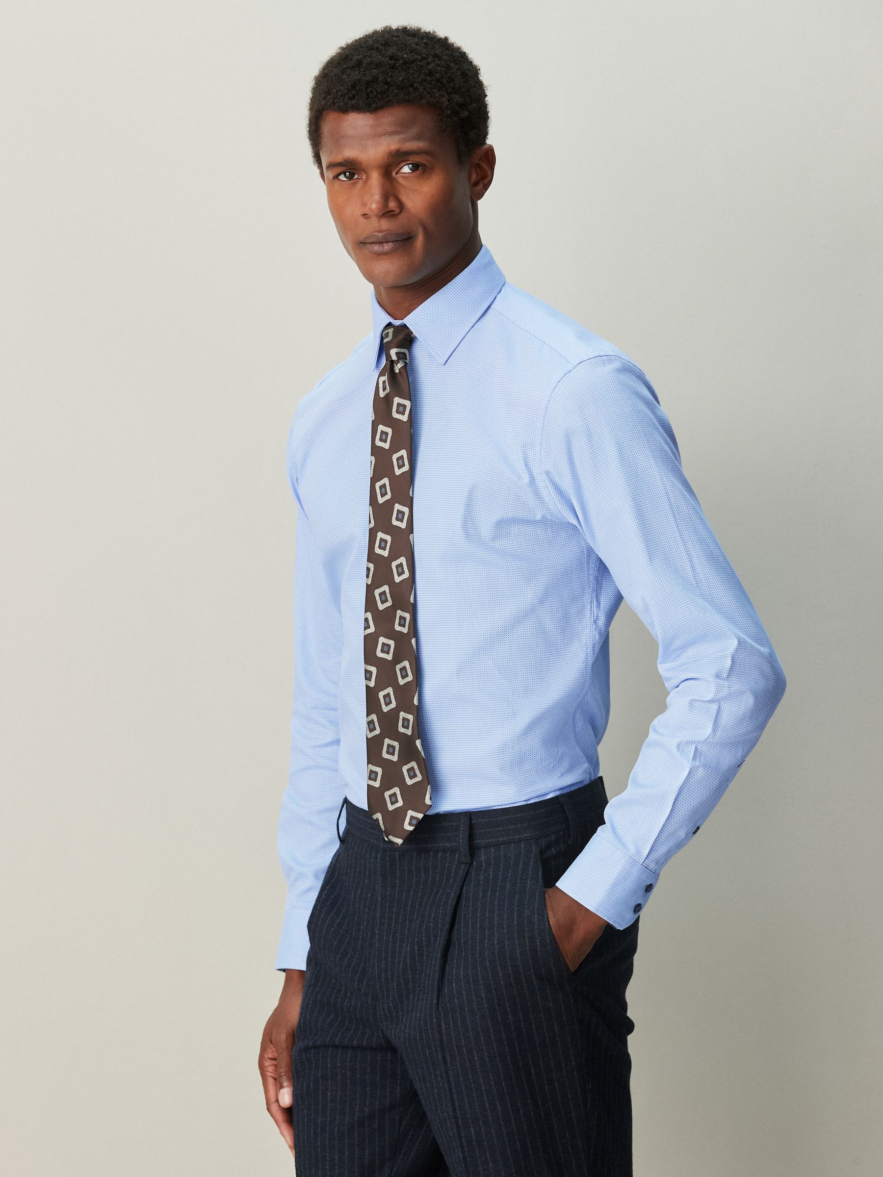 Buy Blue Slim Fit Textured Long Sleeve Formal Shirt with Trim from Next ...