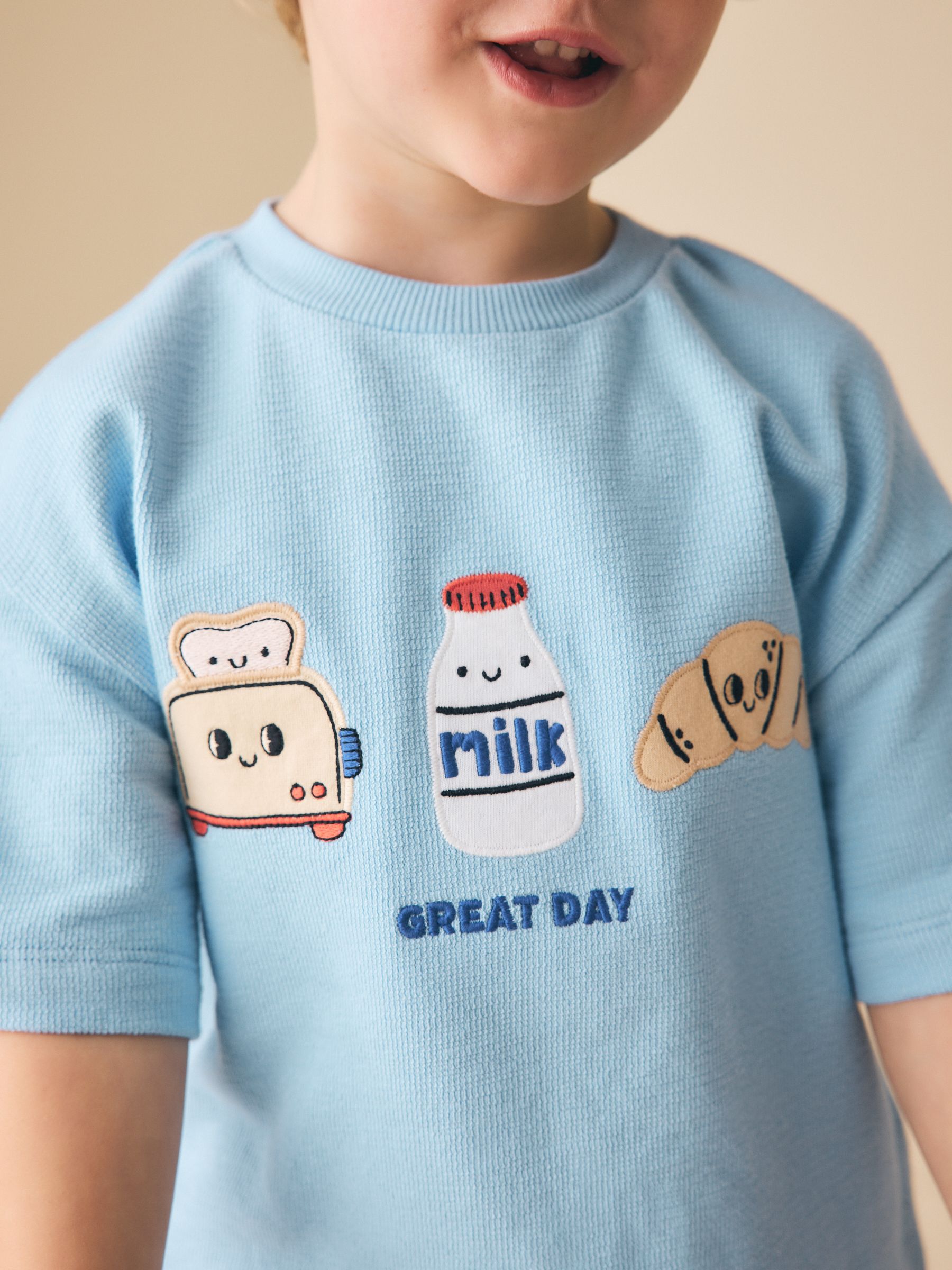 Buy Light Blue Breakfast Trio Short Sleeve Appliqué T-Shirt (3mths-7yrs ...