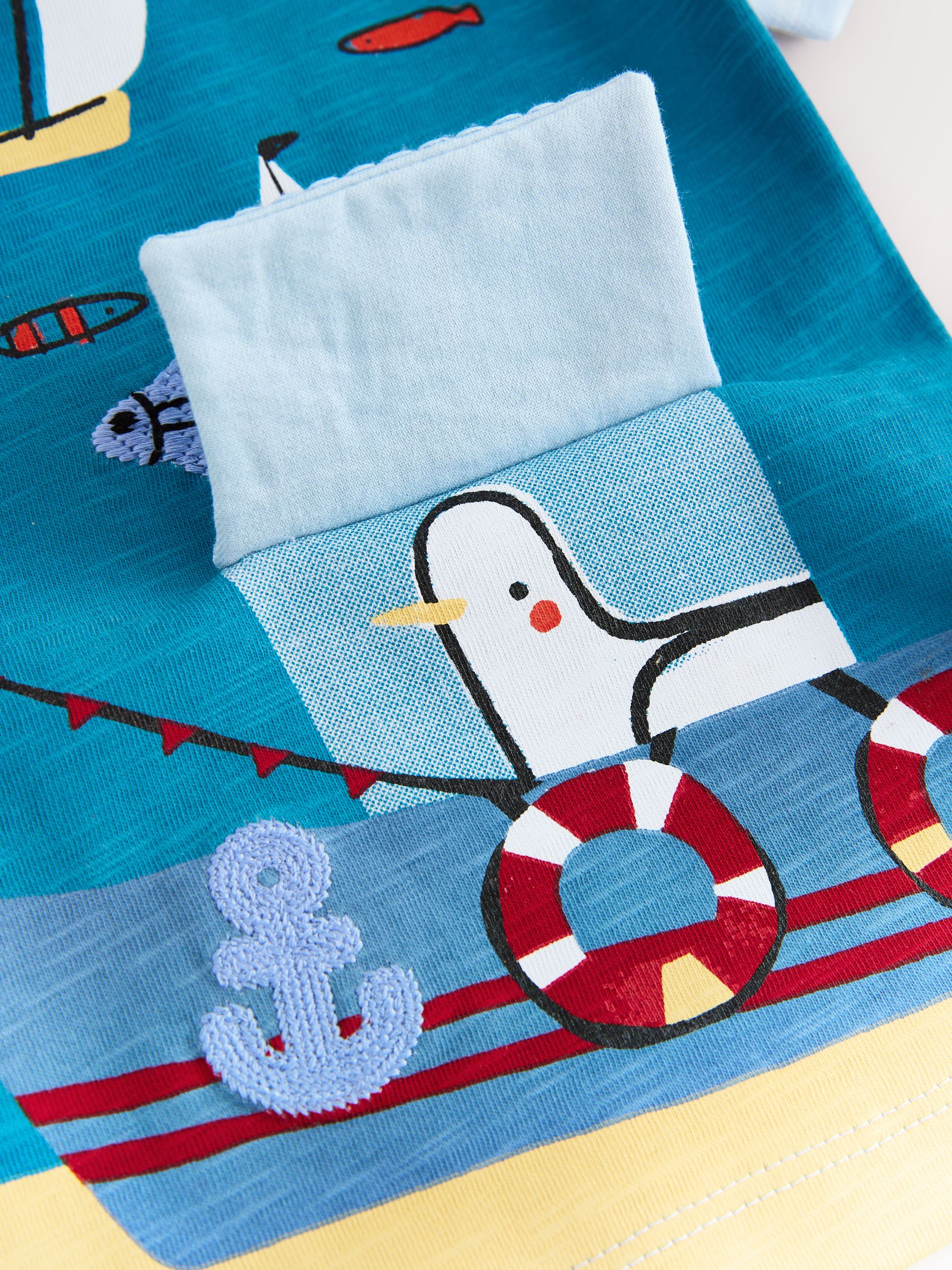 Buy Blue Seaside Short Sleeve Appliqué T-Shirt (3mths-7yrs) from Next ...