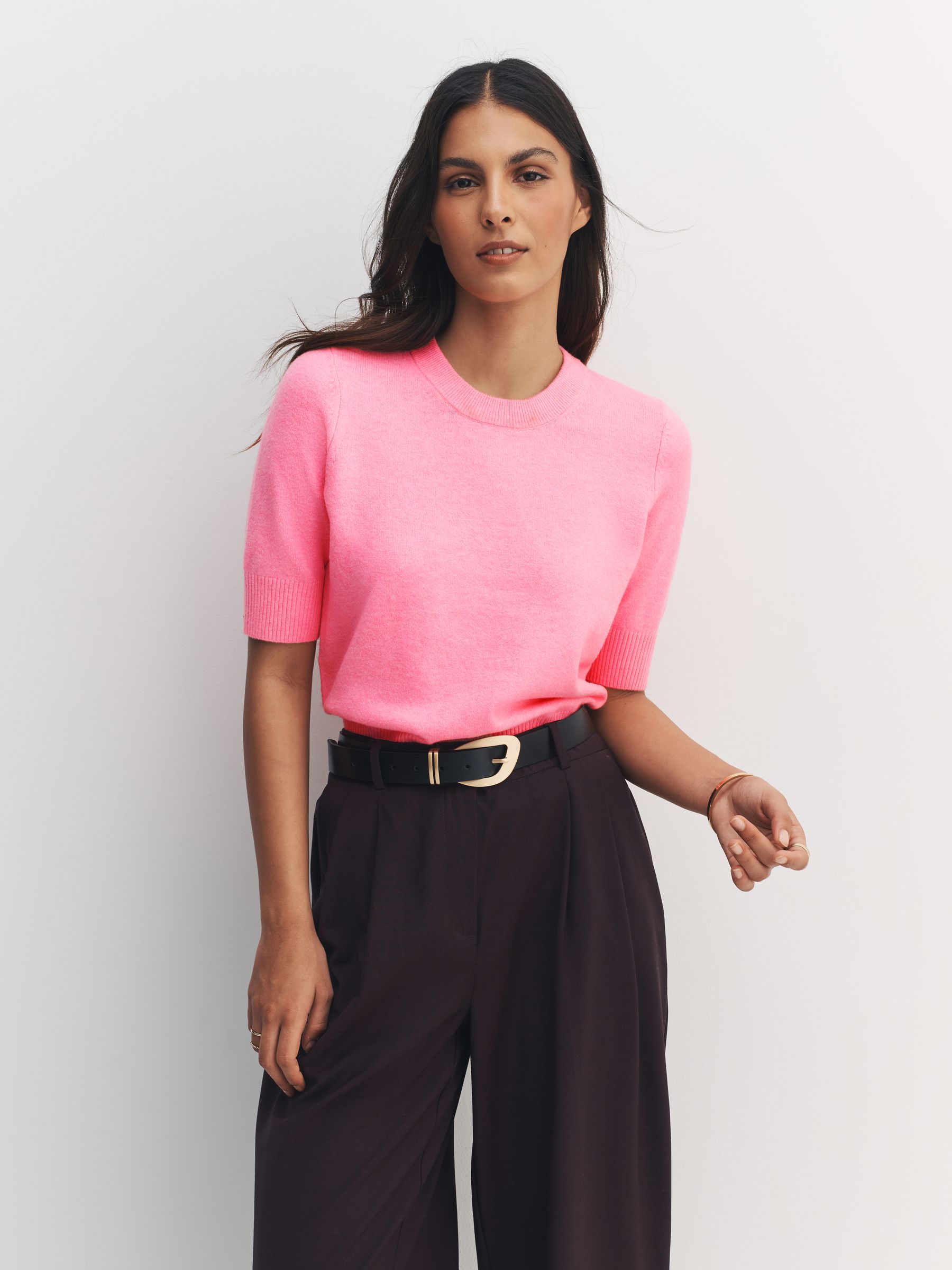 Buy Fluro Pink Supersoft Short Sleeve Knitted Top from the Next UK ...