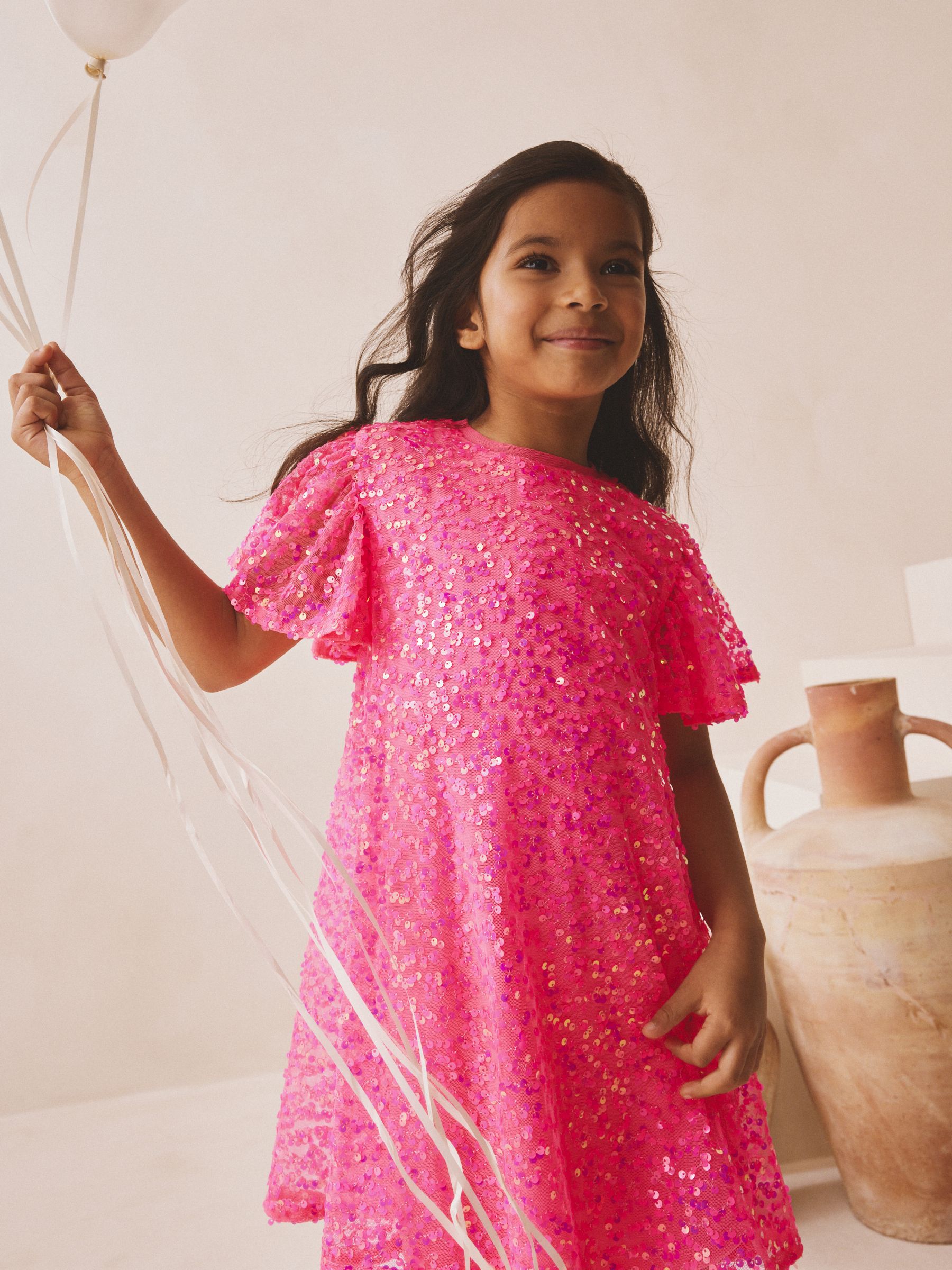 Buy Bright Pink - Angel Sleeve Sequin Party Dress (3-16yrs) from Next ...