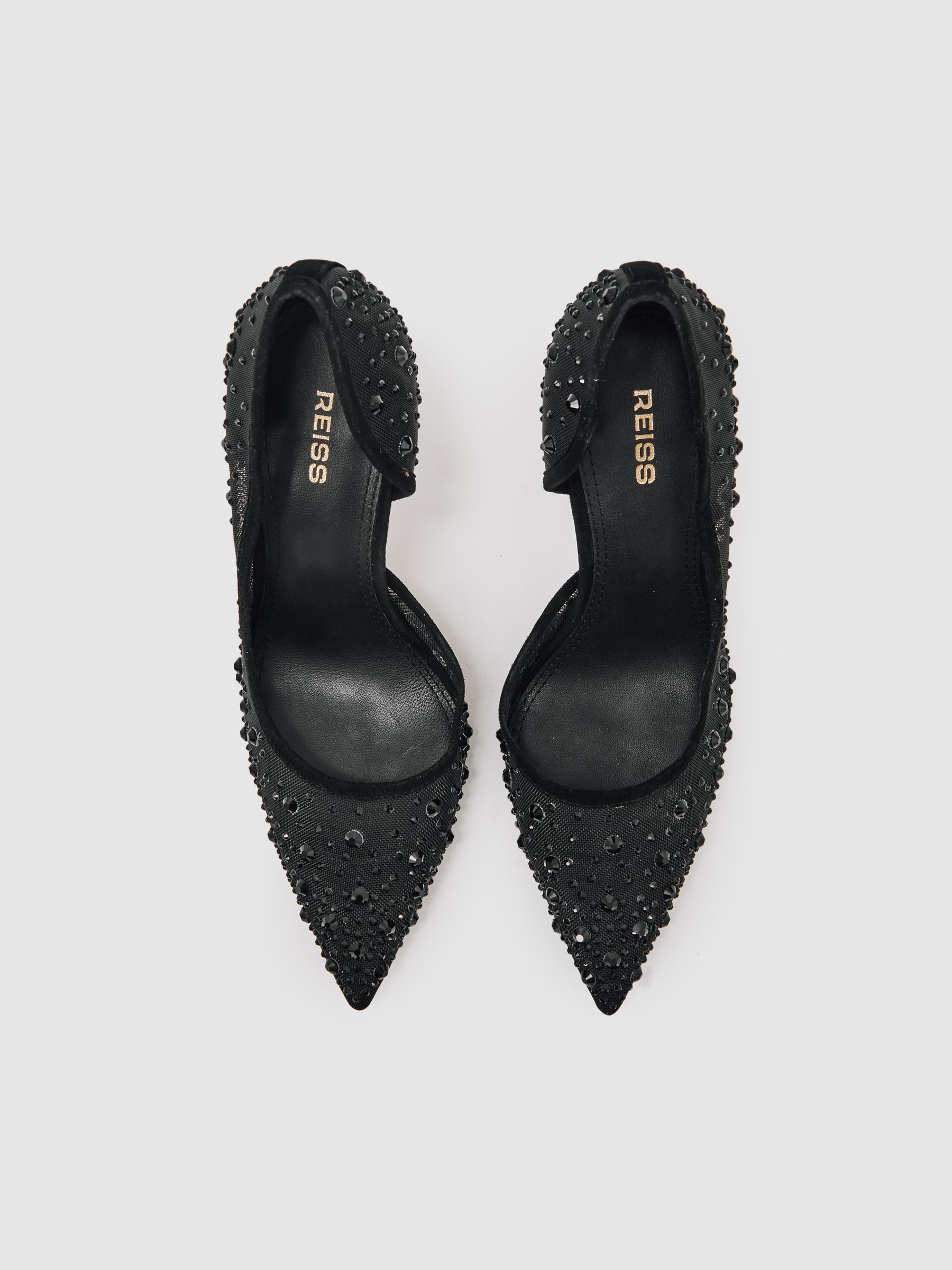 Buy Reiss Black Emily Crystal-Embellished Mesh Court Shoes from the ...