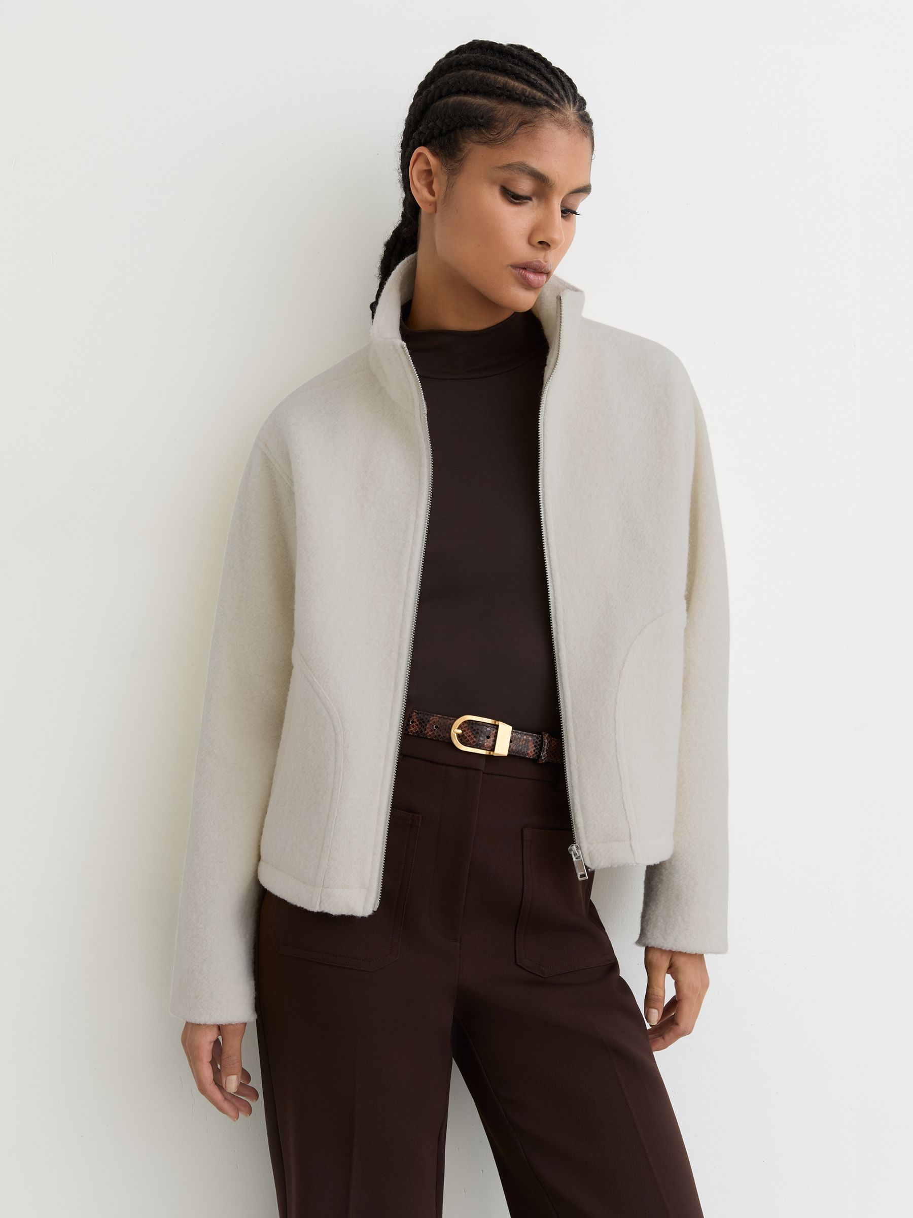 Buy Reiss Cream Darrion Wool Felted Funnel-Neck Jacket from the Next UK ...