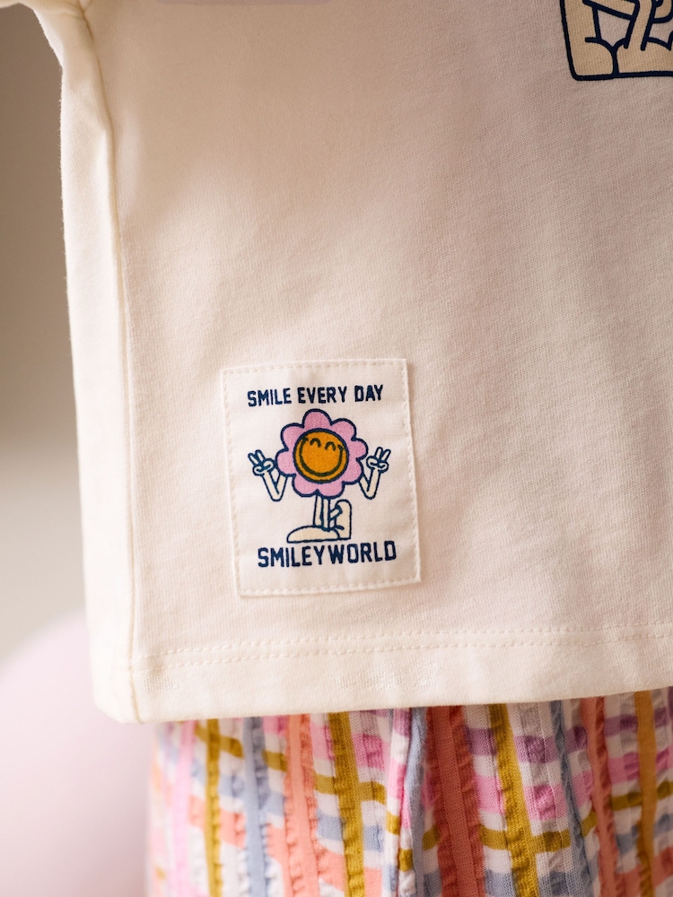Buy Ecru White Smiley World Short Sleeve Top and Barrel Trousers Set ...