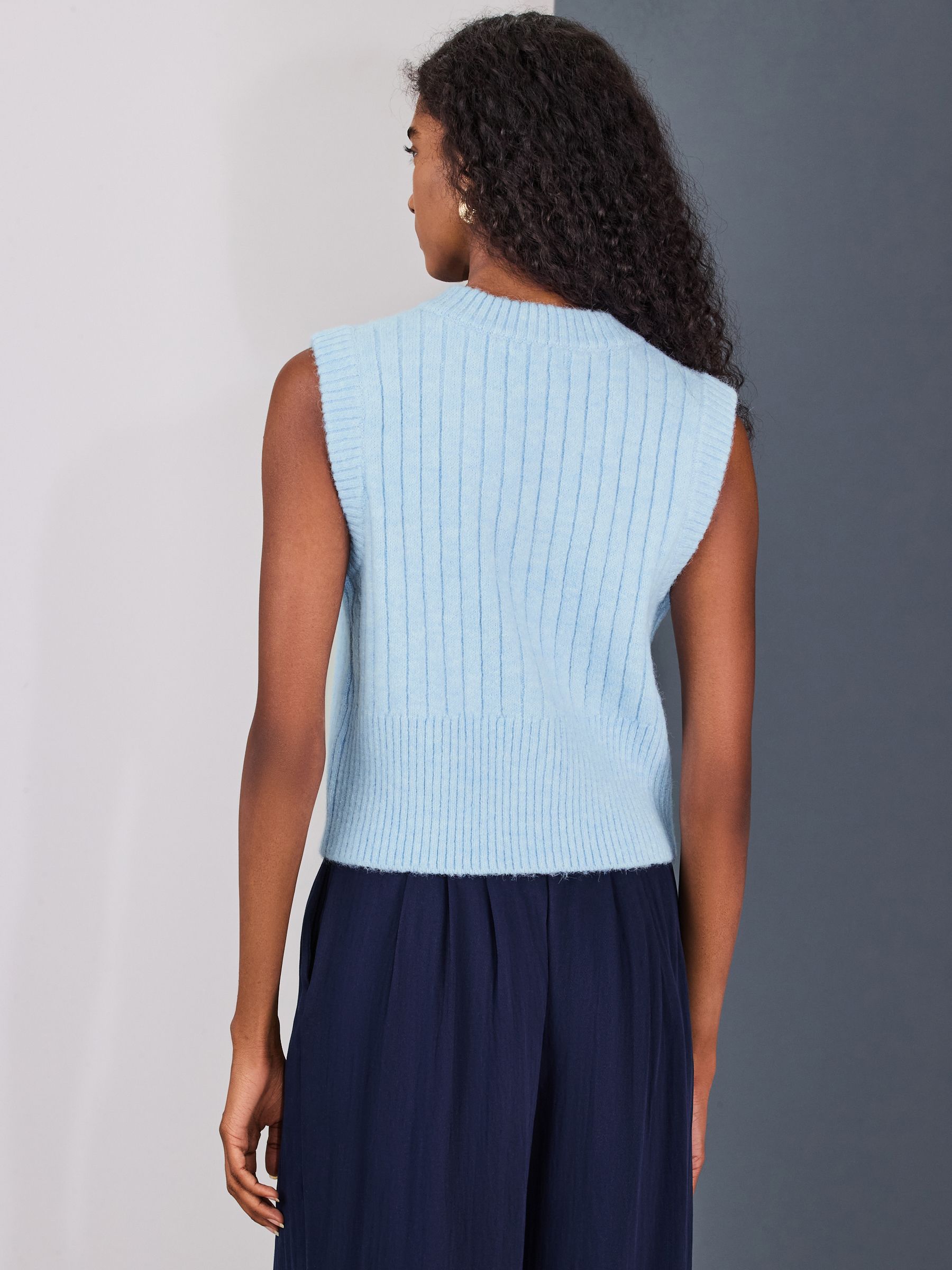 Buy Light Blue Rib Knitted Gold Button Waistcoat With Wool from Next ...