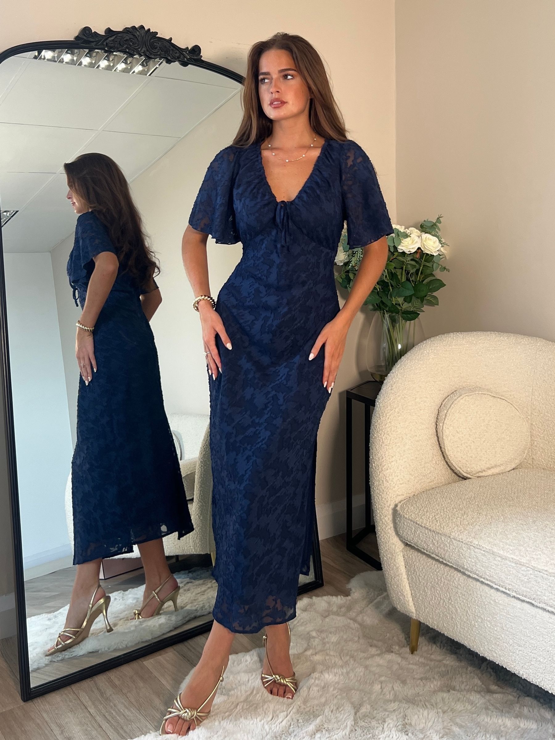 Buy Girl In Mind Blue Maddy Gathered Neckline Midi Dress from Next Egypt