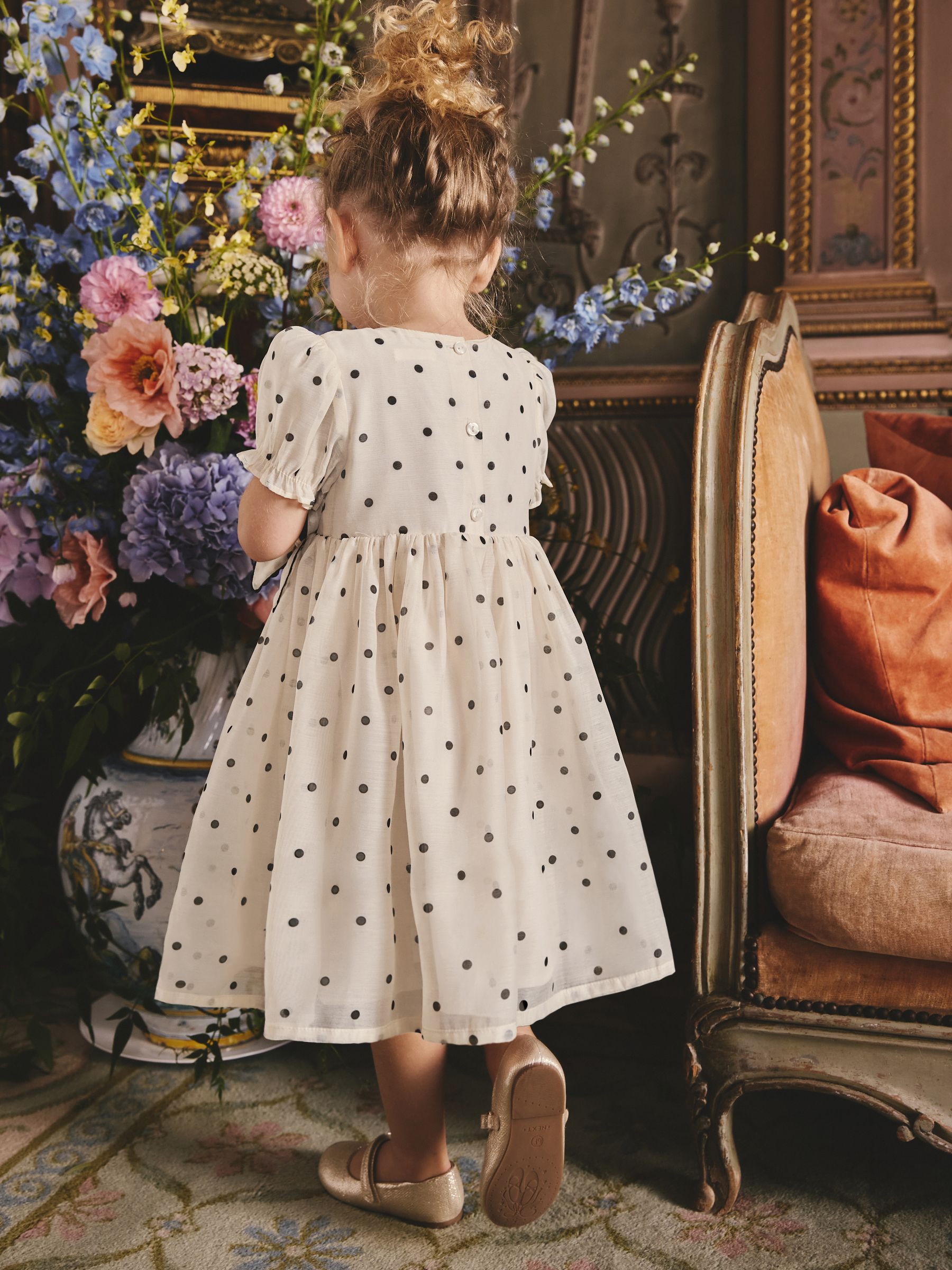 Buy Ecru Spot Bow Dress (3mths-8yrs) from Next Saudi Arabia