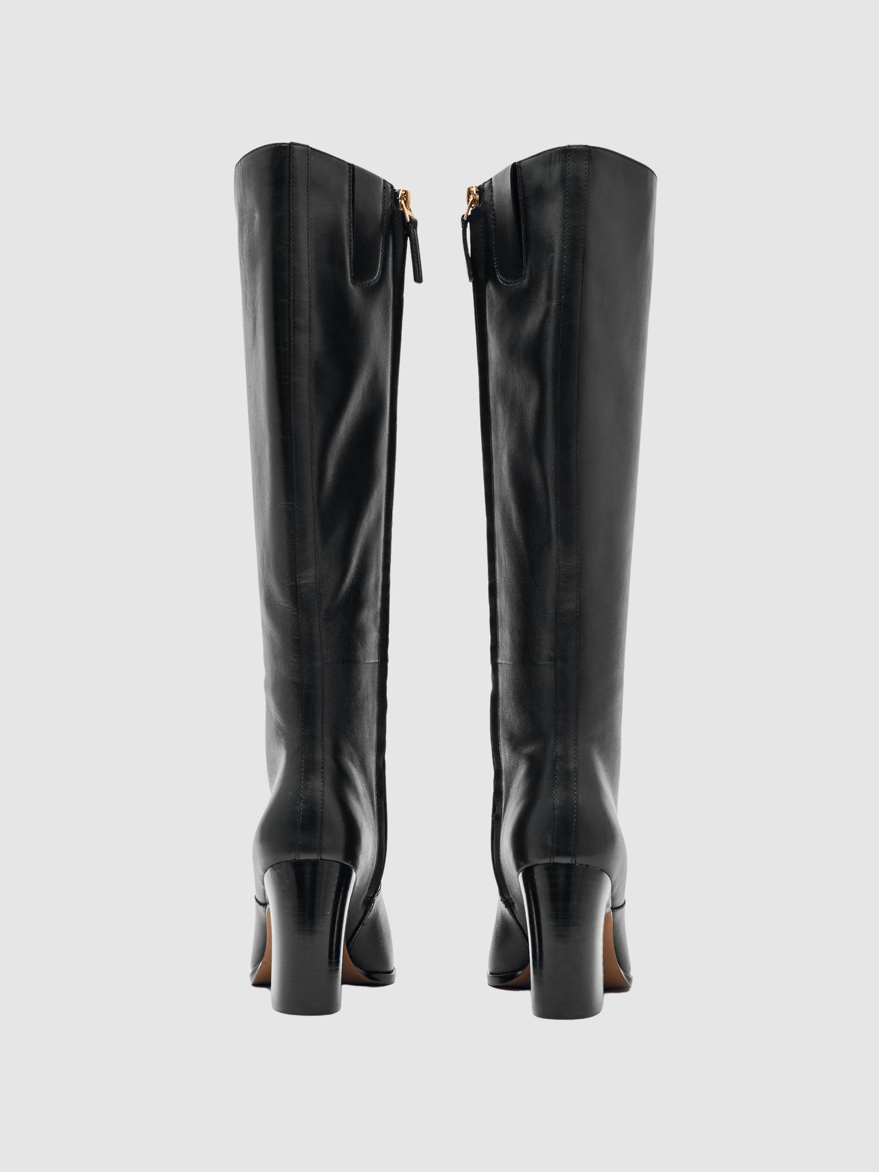 Buy Reiss Black Gabrielle Leather Knee-High Block-Heel Boots from the ...