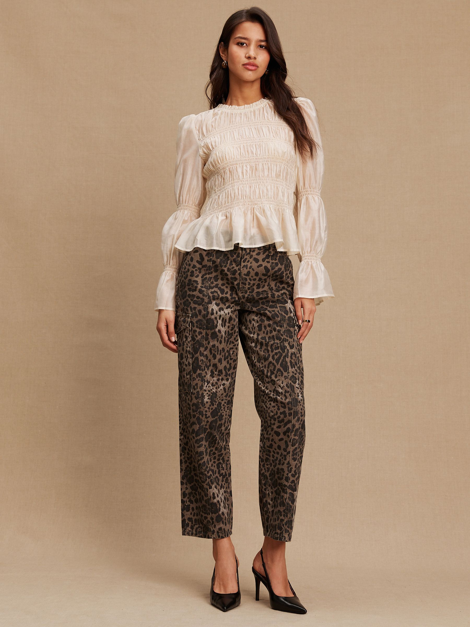 Buy Ecru Sheer Smocked Long Sleeve Top from the Next UK online shop