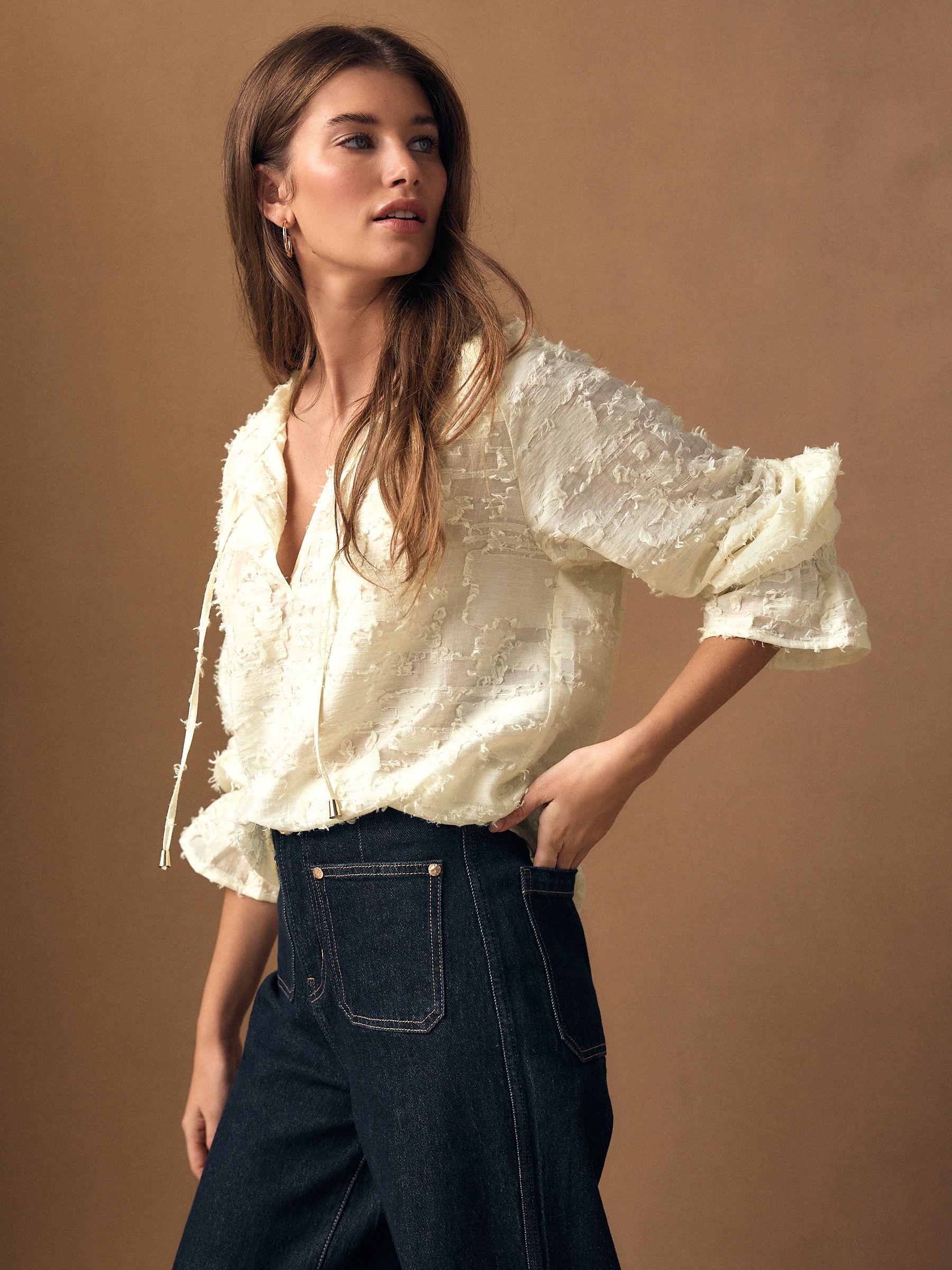 Buy Ecru Tufty Jacquard Long Sleeve Blouse from Next South Africa