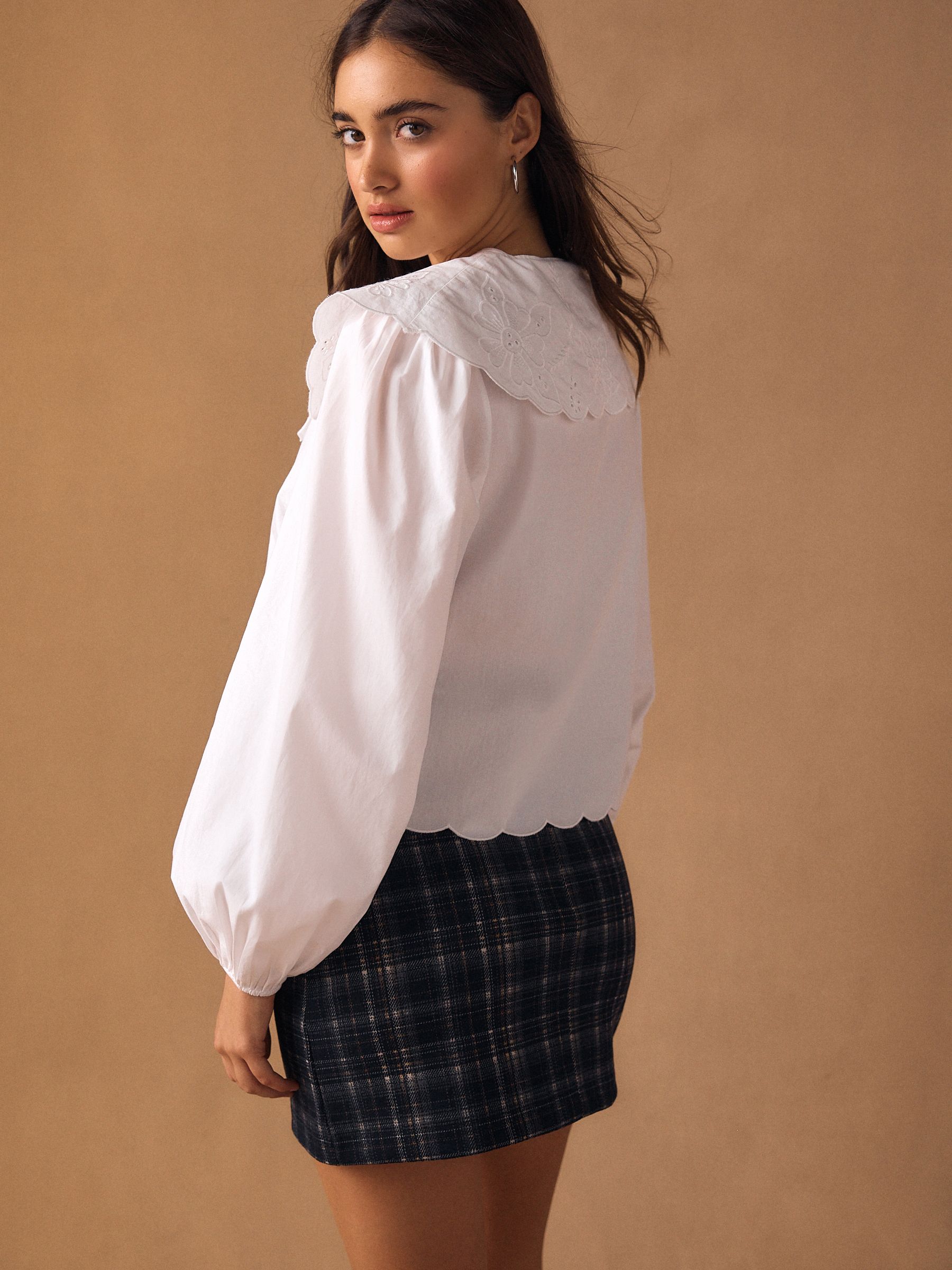 Buy White Statement Collar Broderie Long Sleeve Blouse from Next United ...