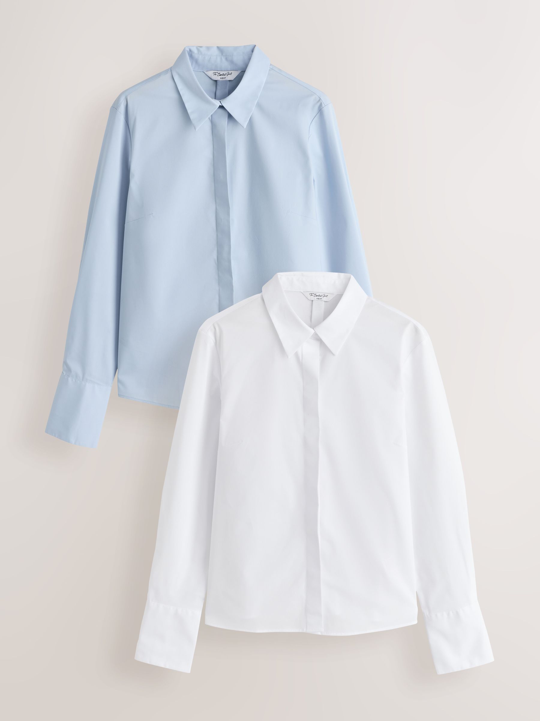 Buy Blue/White Fitted Stretch Essential Long Sleeve Shirts 2 Pack from ...