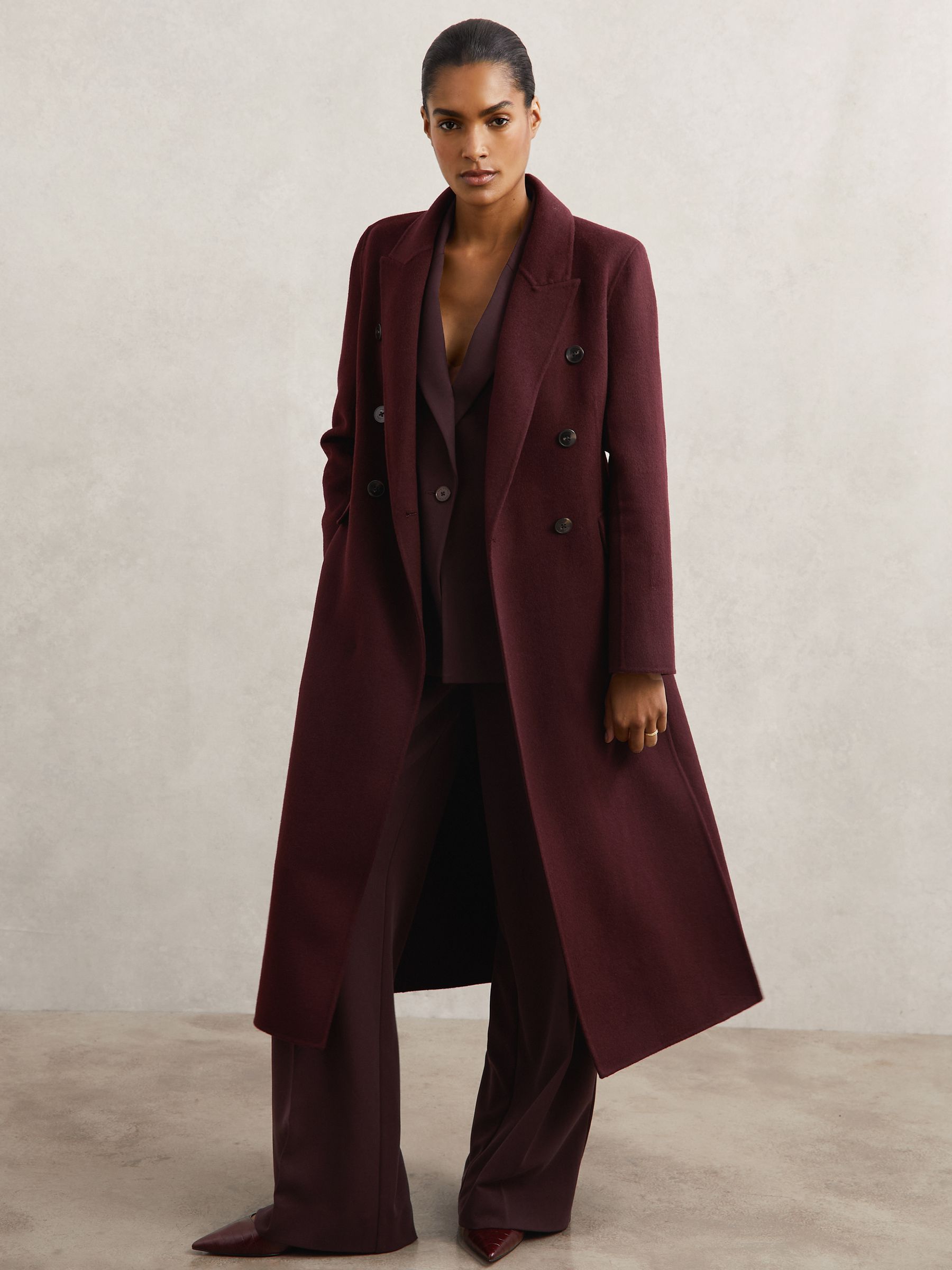Buy Reiss Burgundy Brogan Double-Breasted Blindseam Coat Wool-Blend ...
