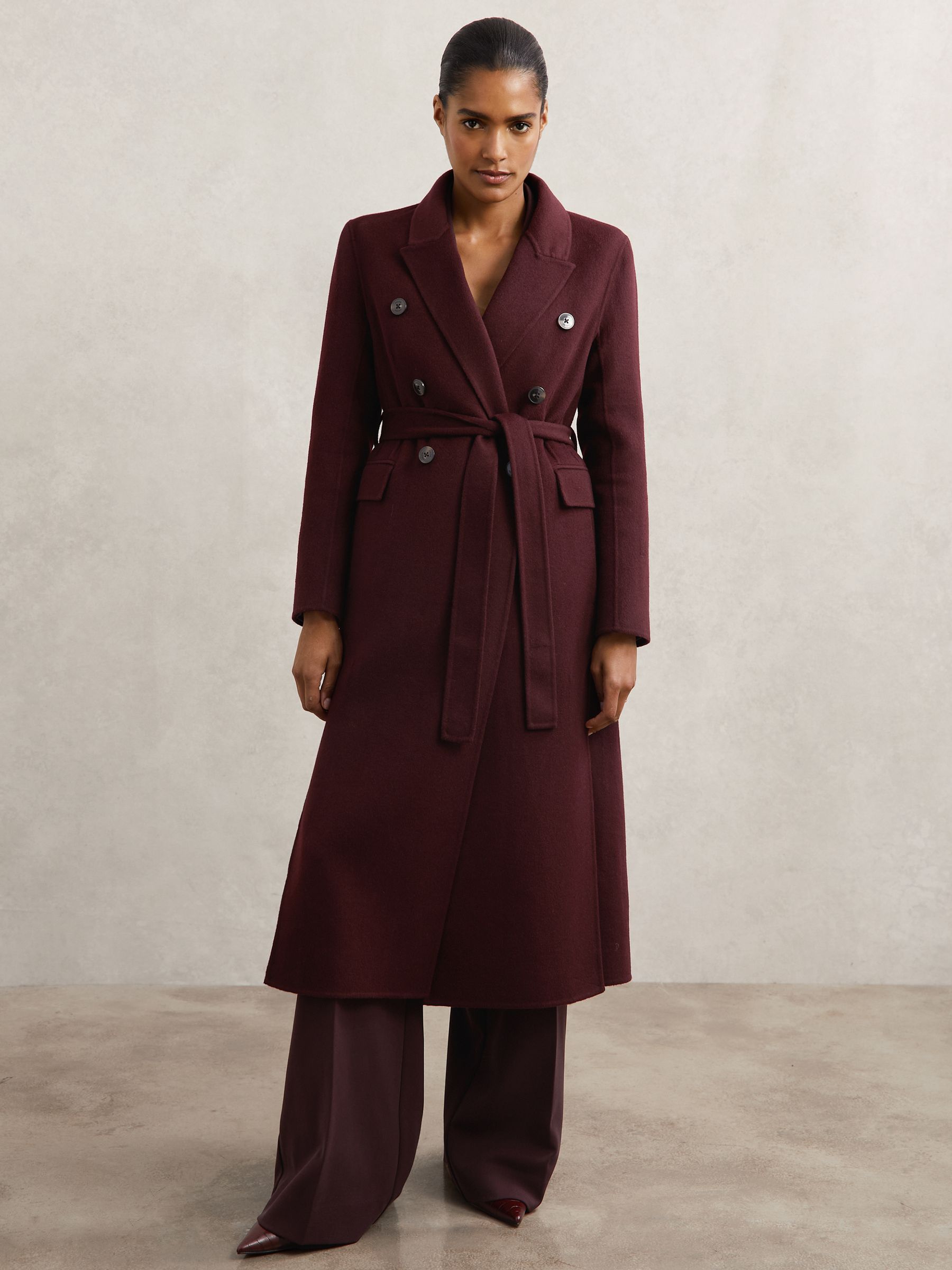 Buy Reiss Burgundy Brogan Double-Breasted Blindseam Coat Wool-Blend ...