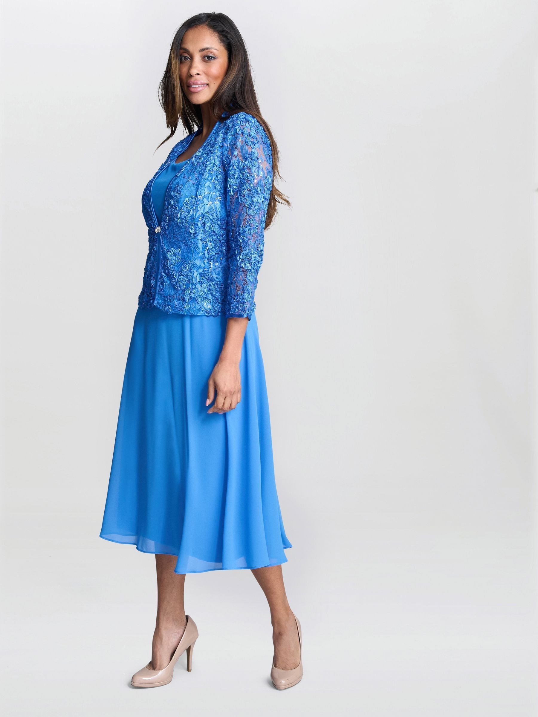 Buy Gina Bacconi Blue Adele Soutache Lace Jacket With Chiffon Dress from Next Egypt