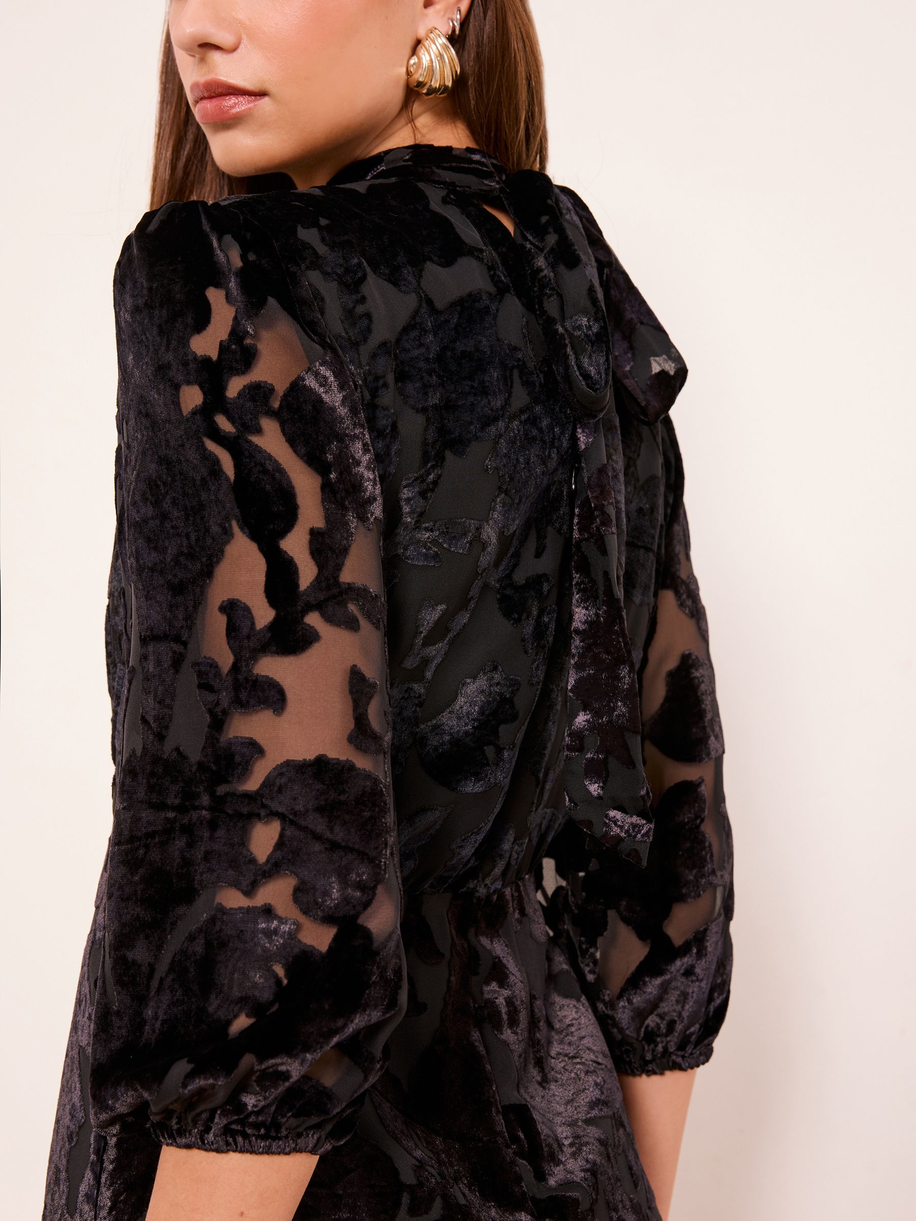 Buy Lipsy Black Devore Velvet Puff Sleeve Midi Dress from Next Czech ...