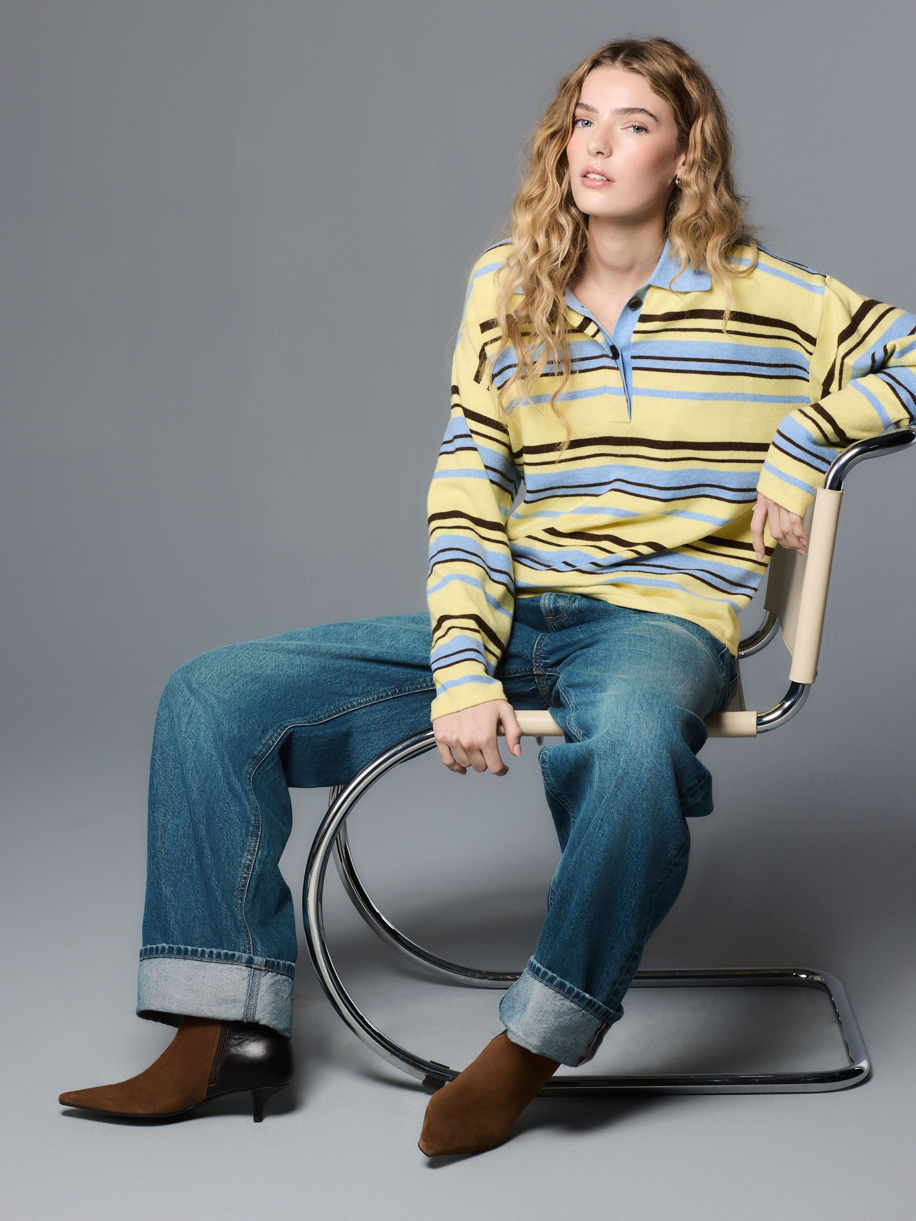 Buy Yellow/Blue Stripe Supersoft Knitted Long Sleeve Polo Top from Next ...