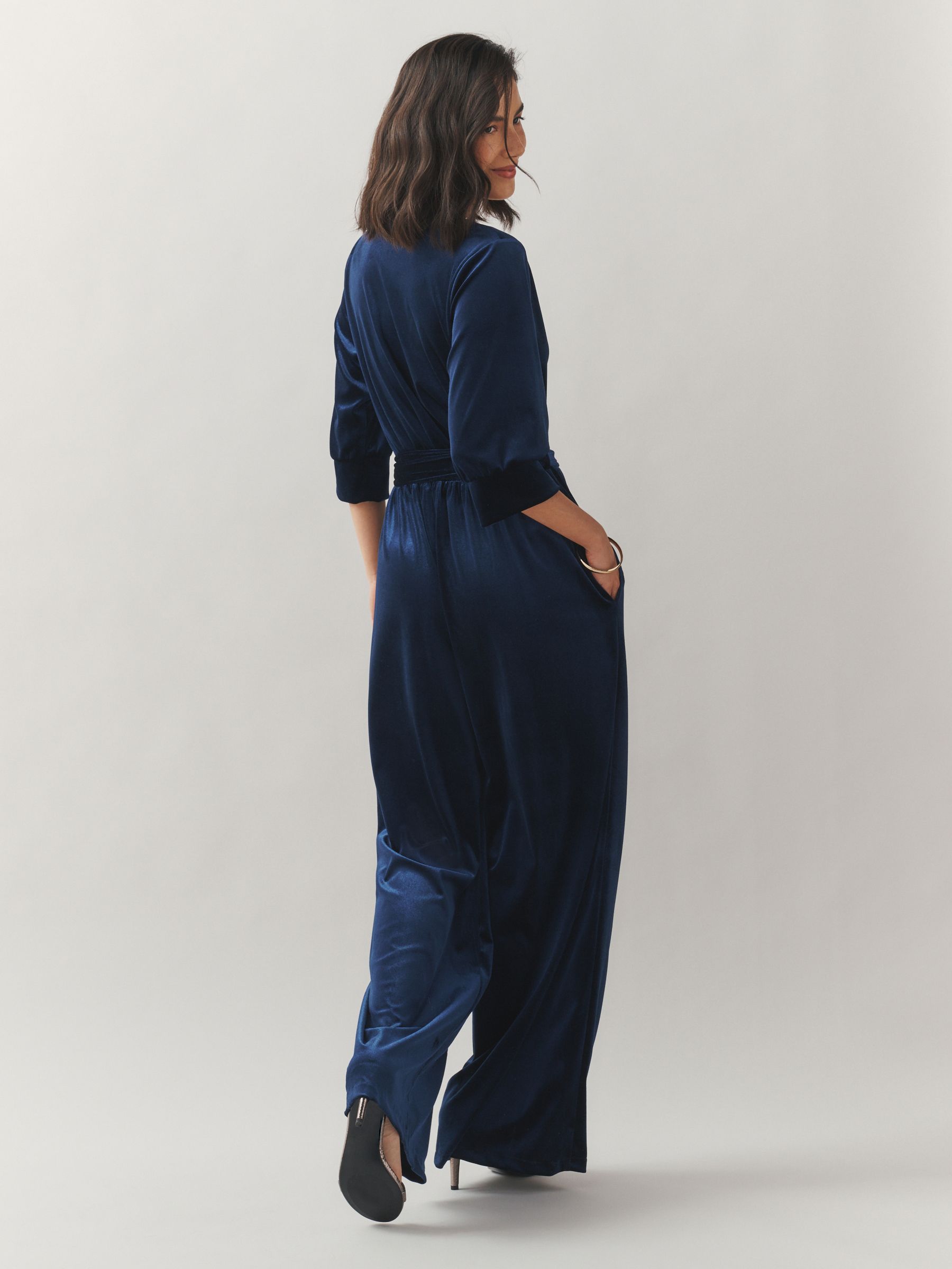 Buy Laura Ashley Navy Velvet Elasticated Waist Wide Leg Party Jumpsuit ...