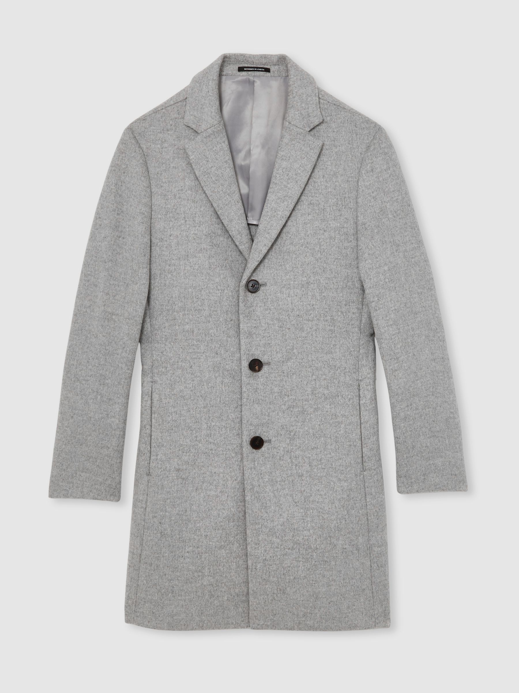 Buy Reiss Soft Grey Gable Wool-Blend Single-Breasted Overcoat from the ...