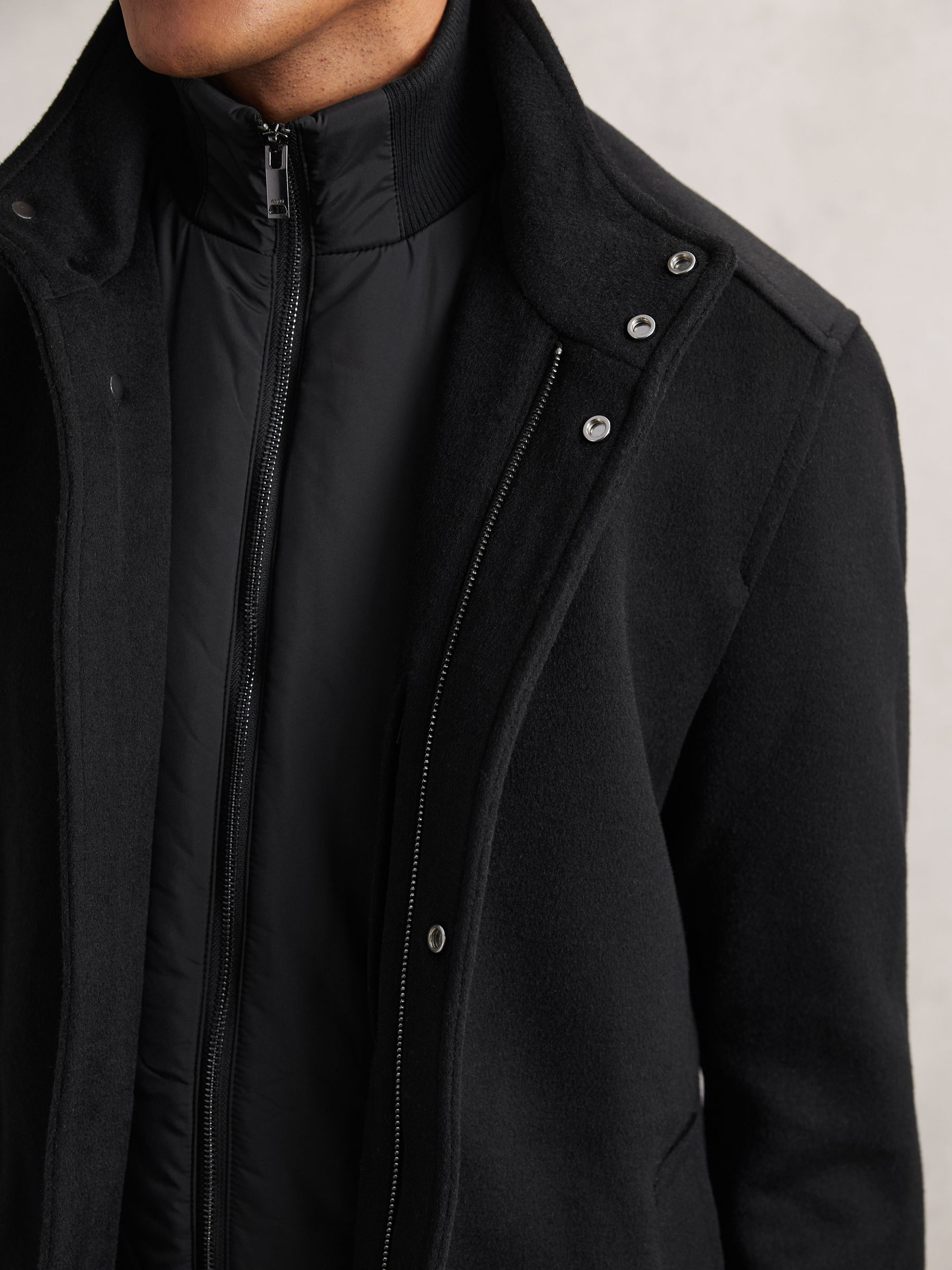 Buy Reiss Black Fuel Wool-Blend Gilet-Insert Coat from the Next UK ...