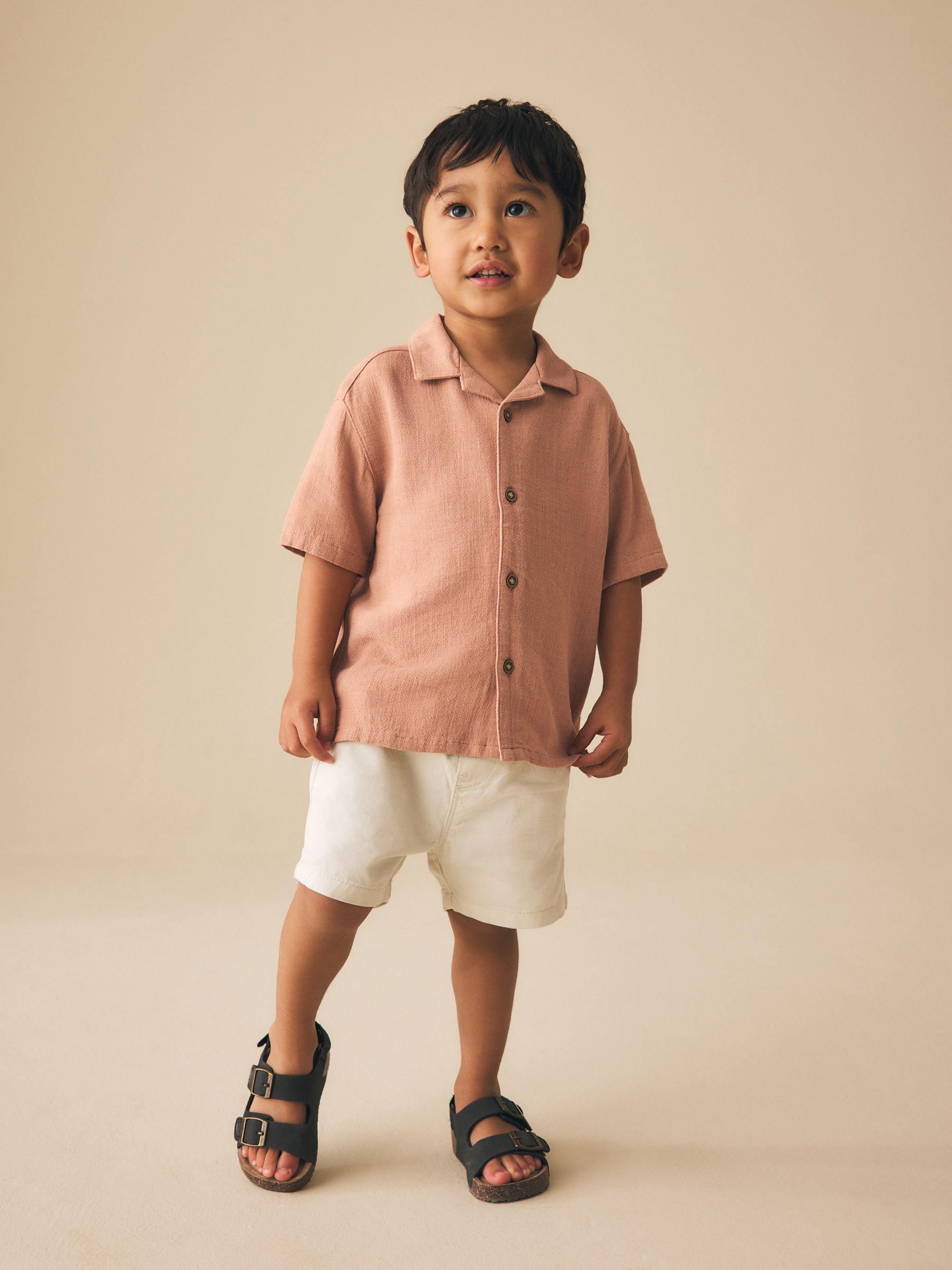Buy Rust Brown Short Sleeves Linen Blend Revere Collar Shirt (3mths ...