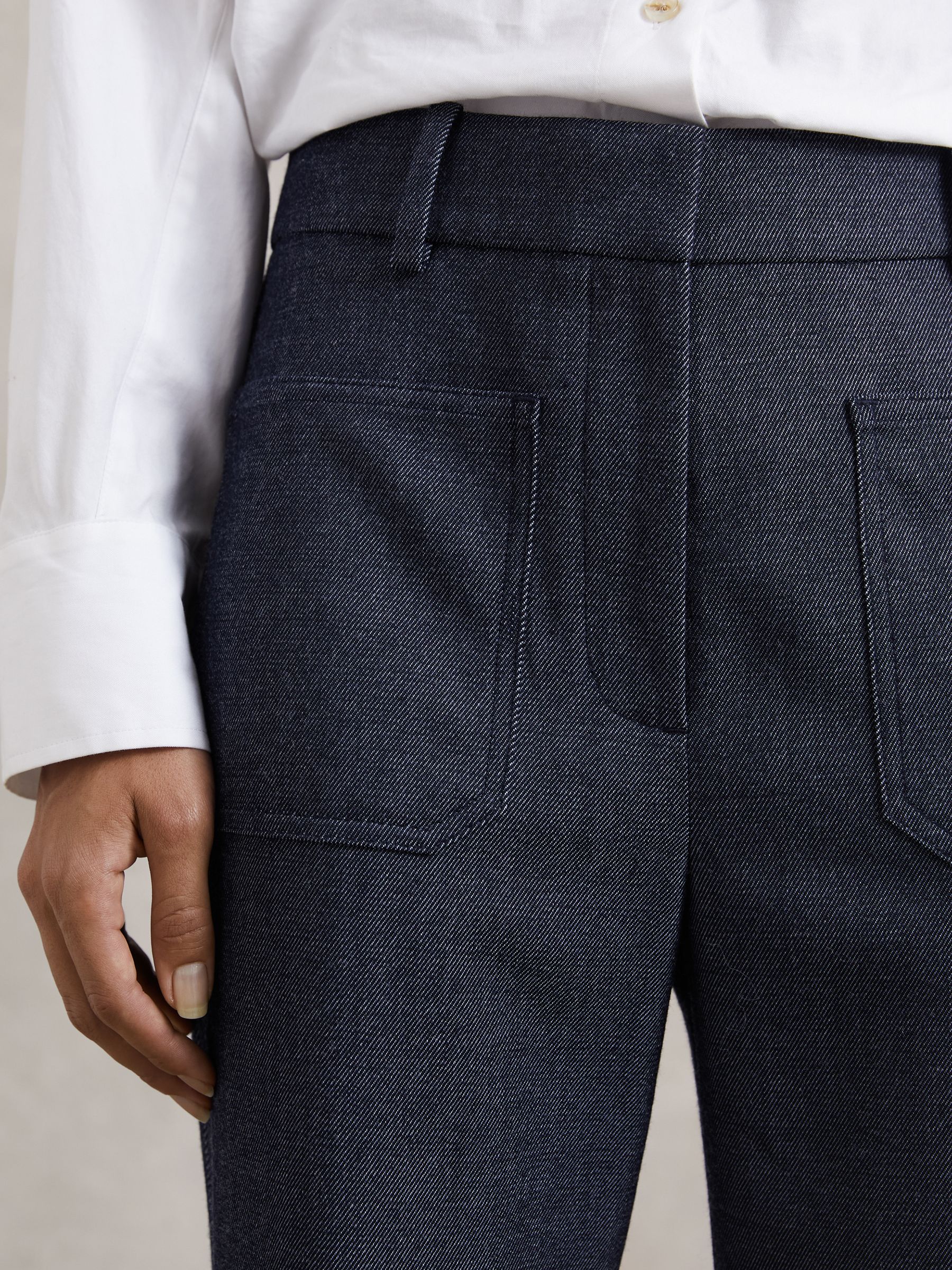 Buy Reiss Blue Uma Petite Flannel Patch-Pocket Flared Trousers with ...