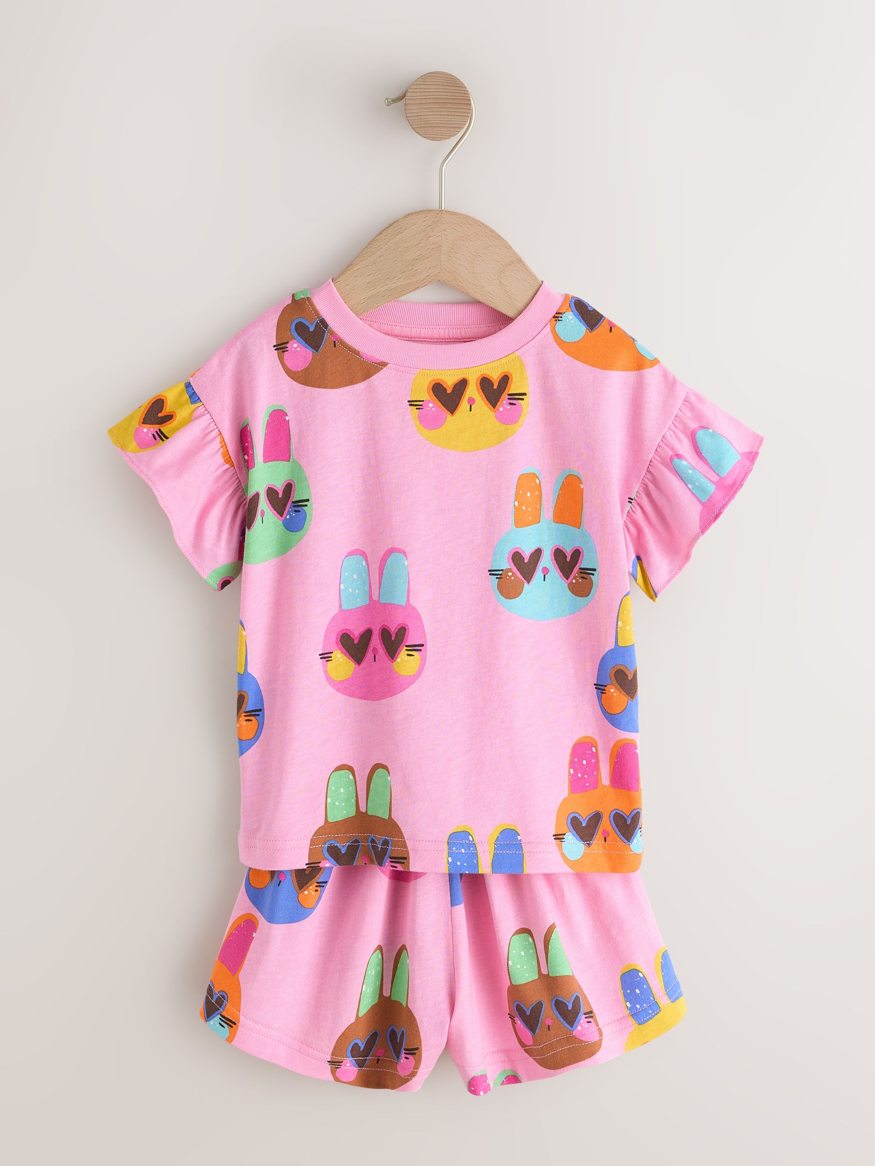 Buy Pink/Blue Cat/Floral Print Short Pyjamas 3 Pack (9mths-12yrs) from ...