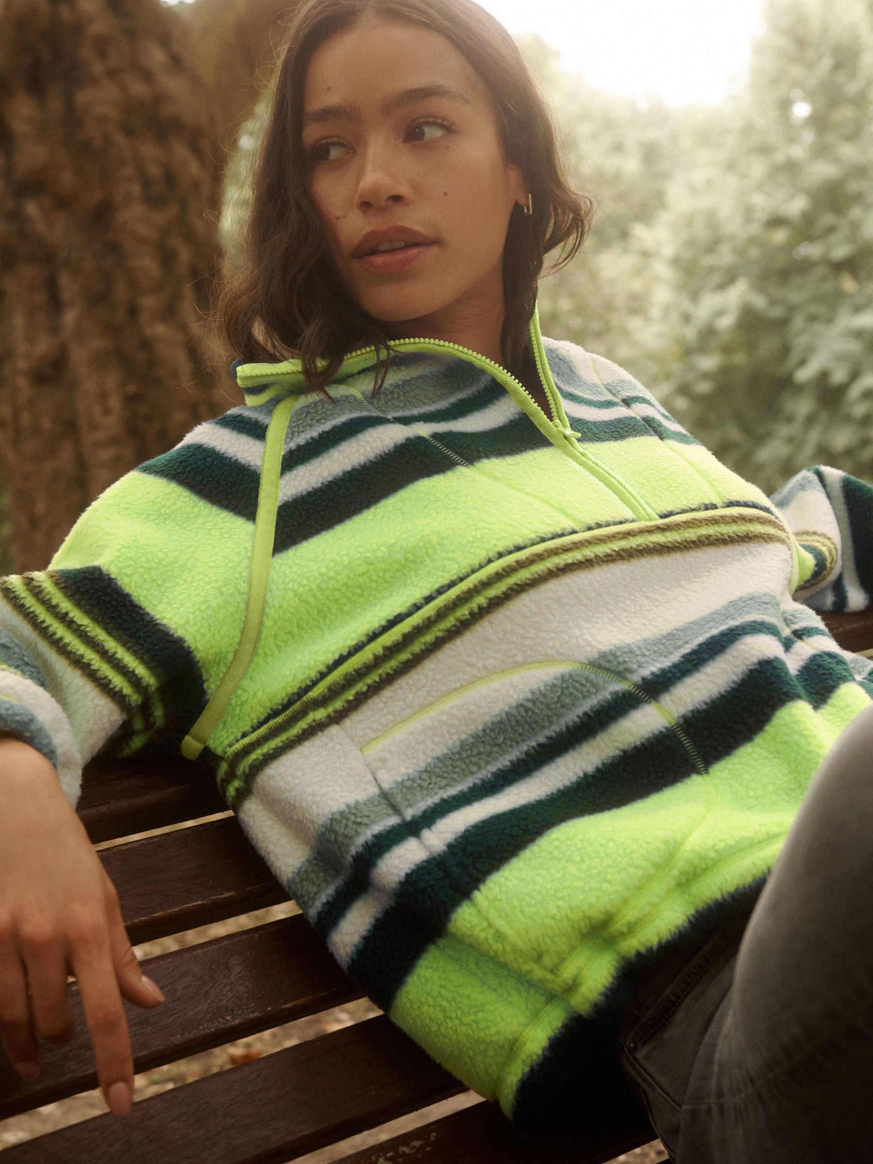 Buy Green Stripe Active Borg Quarter Zip Jacket from Next China