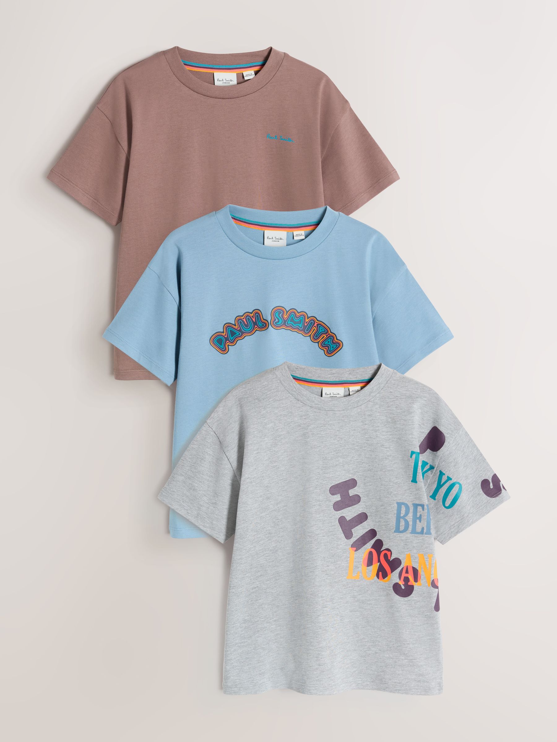 Buy Paul Smith Junior Grey/Brown/Blue Graphic T-Shirts 3 Pack from the ...