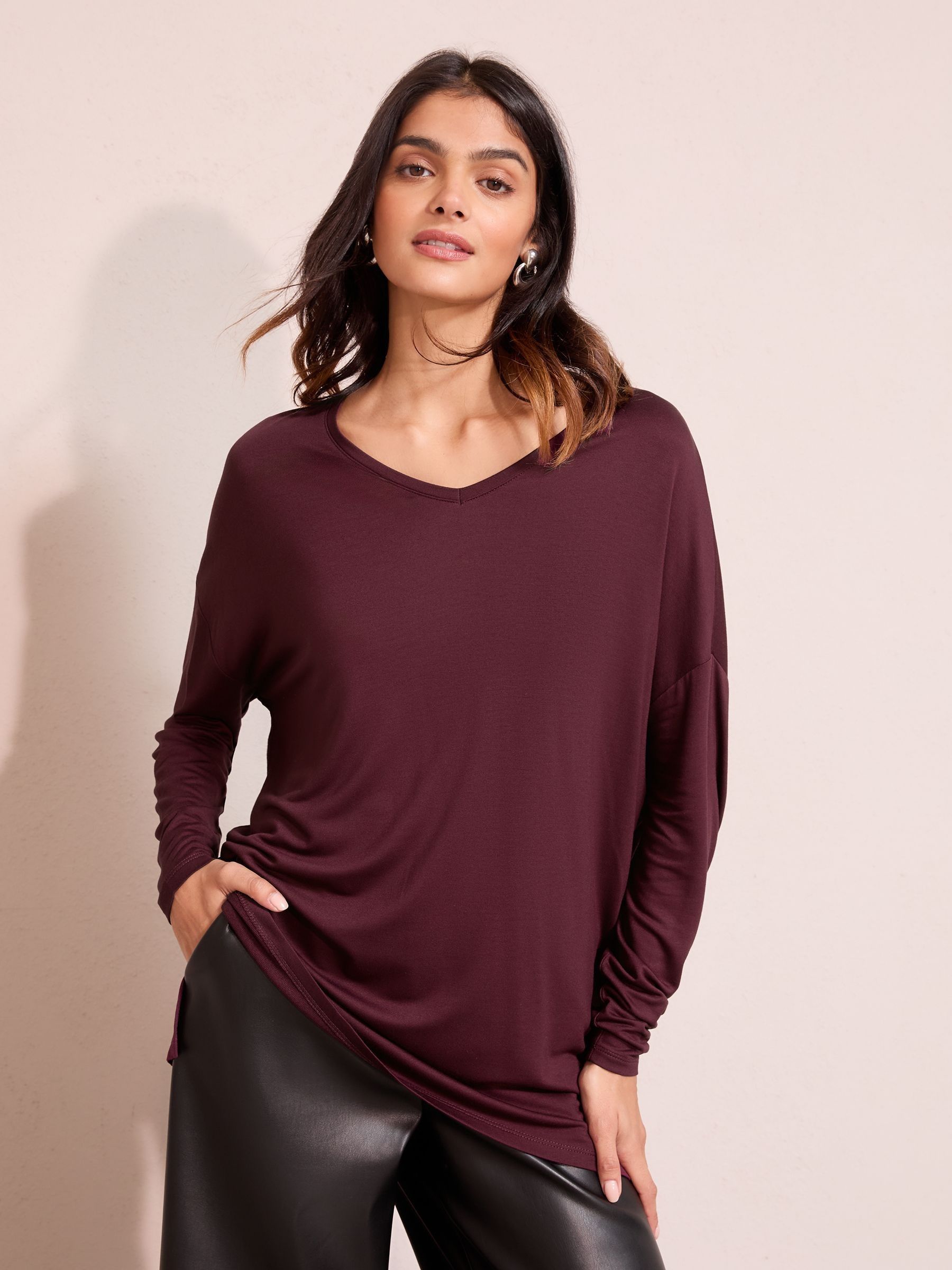 Buy Friends Like These Berry Red Soft Jersey V-Neck Long Sleeve Tunic ...