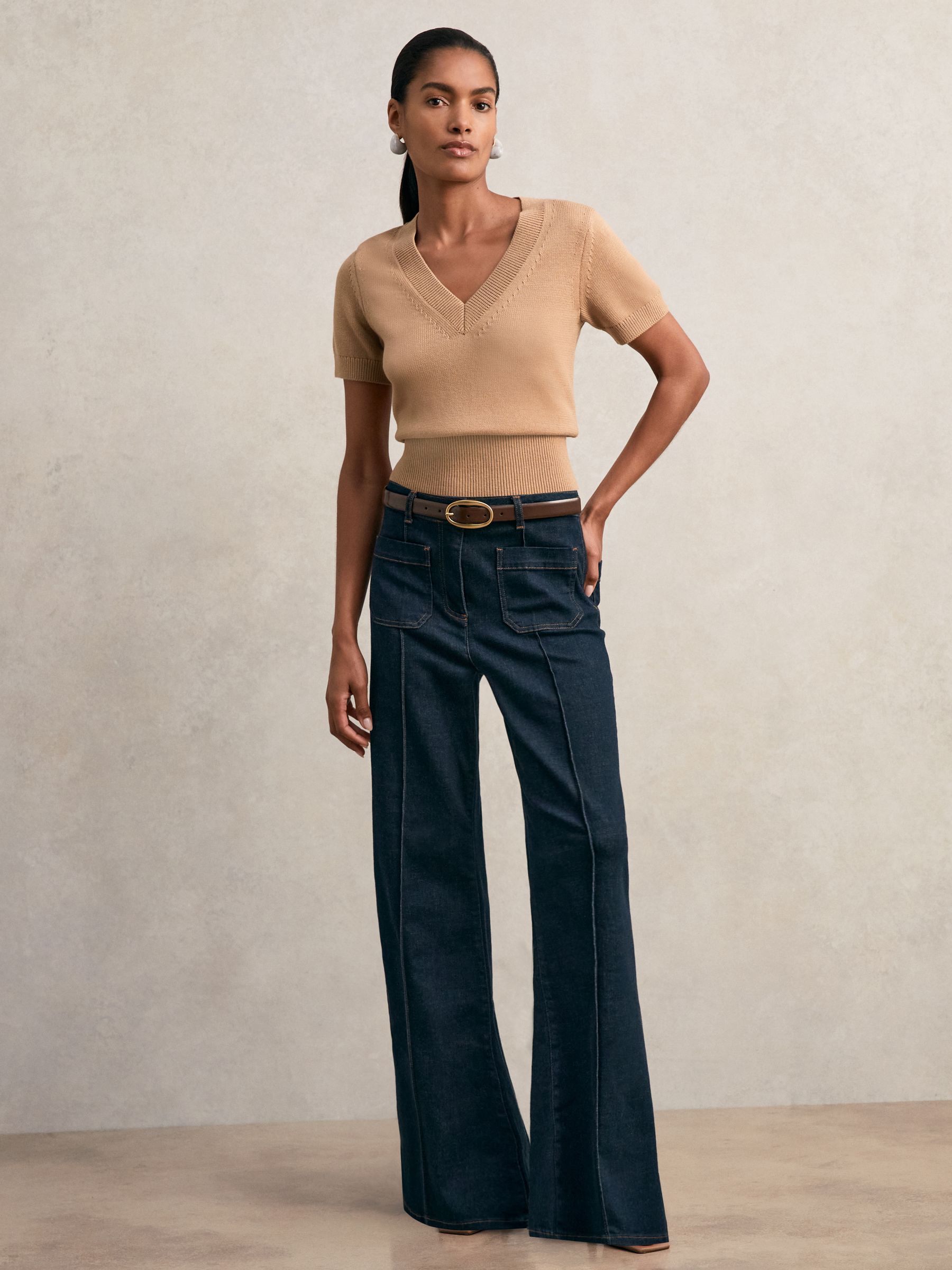 Buy Reiss Camel Valerie Cotton-Wool Knit V-Neck Top from the Next UK ...