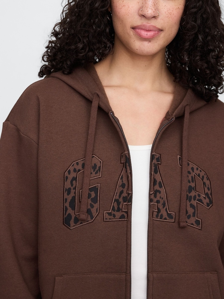 Buy Gap Brown Leopard Print Zip Up Logo Hoodie from Next Ireland