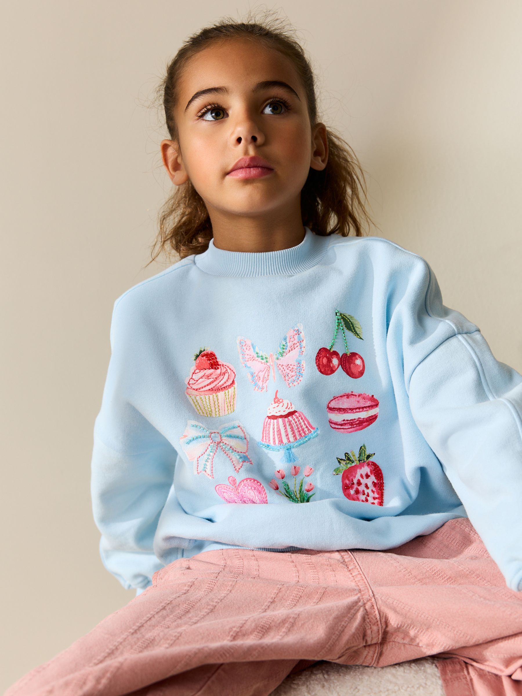 Buy Blue Beaded Cake Sweatshirt (3-16yrs) from Next USA