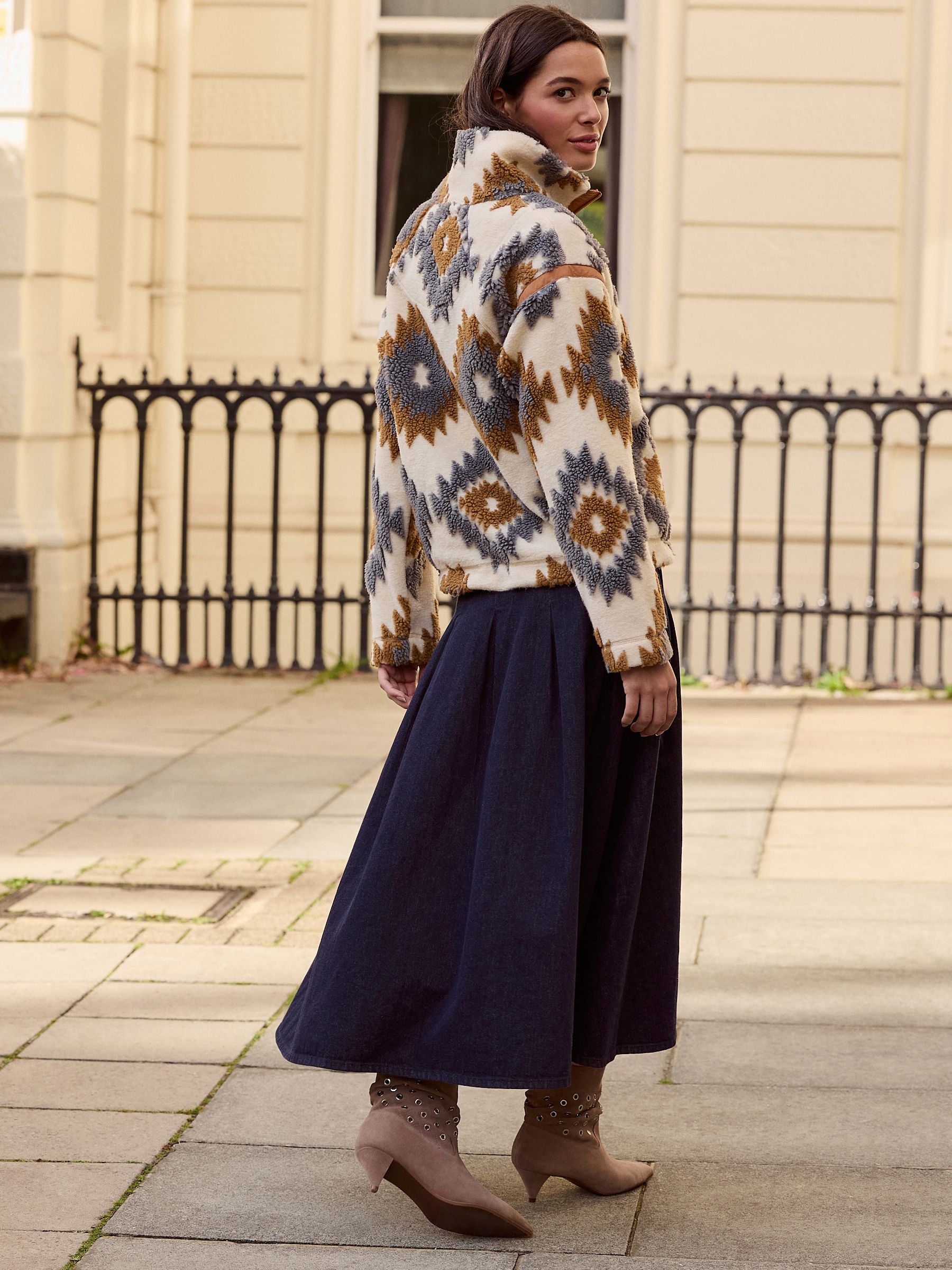 Buy Neutral/Grey N. Premium Aztec Print Borg Half Zip Jacket from Next ...