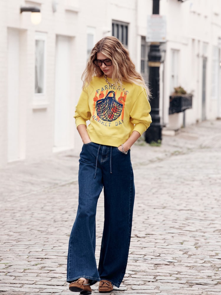 Buy Ochre Yellow Graphic Farmers Market Crew Neck Sweatshirt from Next ...