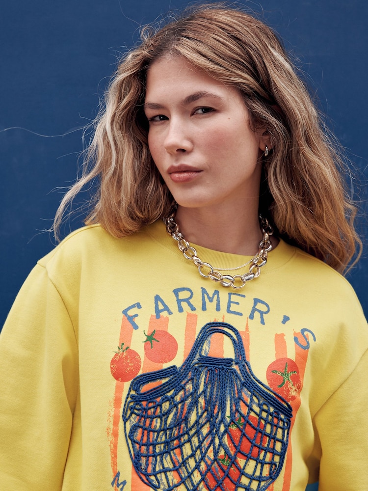 Buy Ochre Yellow Graphic Farmers Market Crew Neck Sweatshirt from Next ...