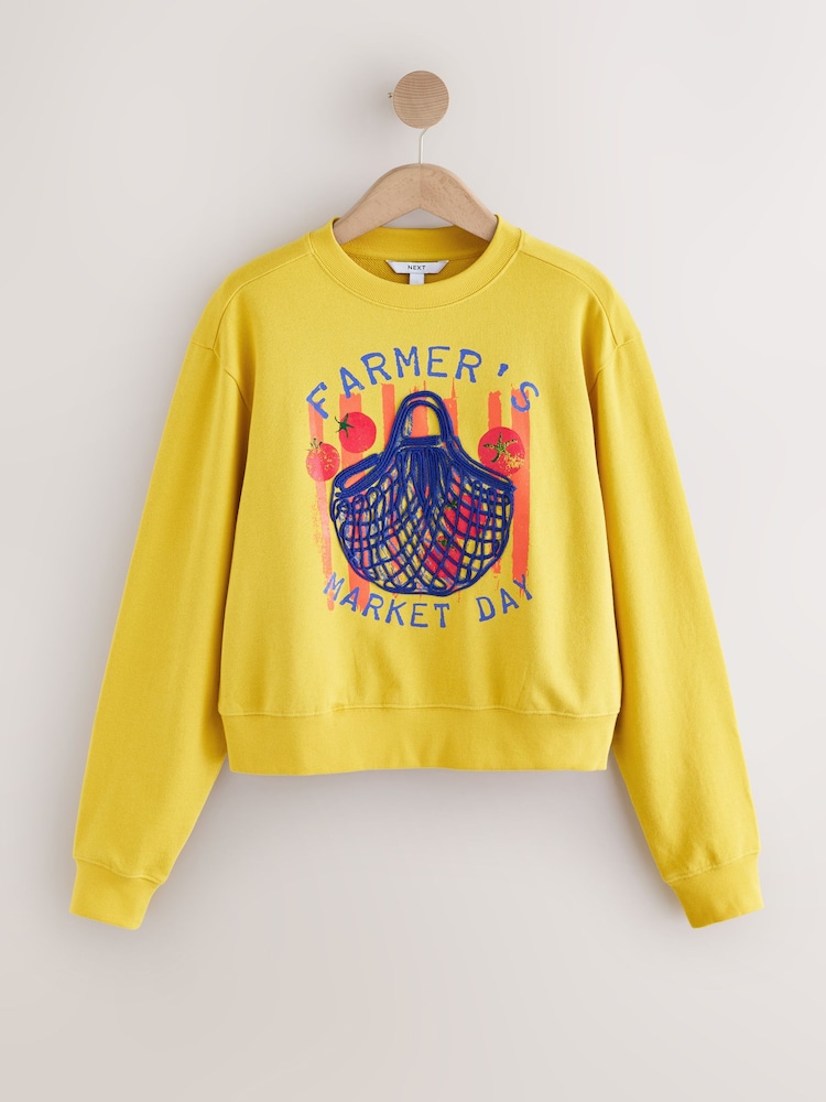 Buy Ochre Yellow Graphic Farmers Market Crew Neck Sweatshirt from Next ...