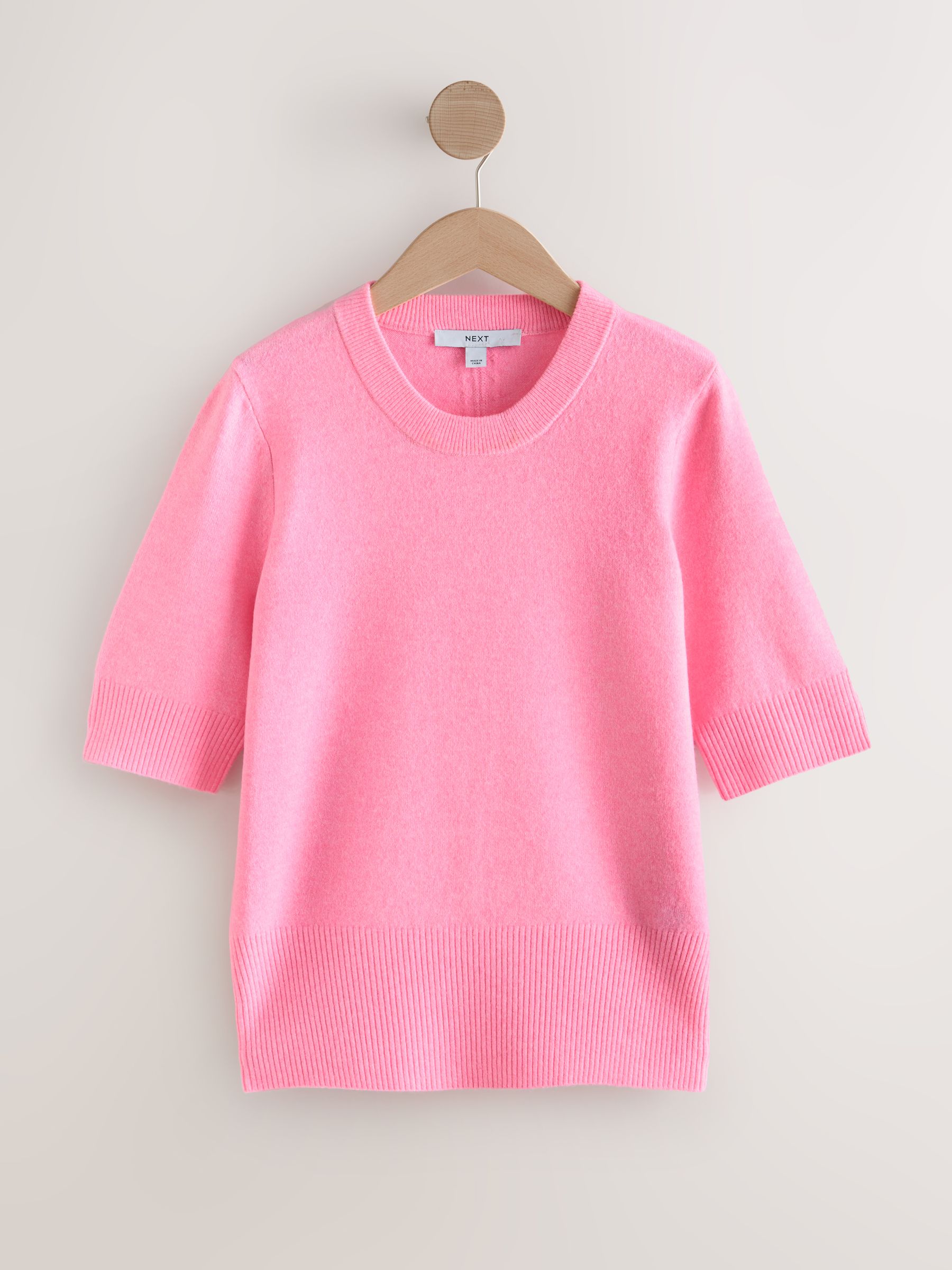 Buy Fluro Pink Supersoft Short Sleeve Knitted Top from the Next UK ...