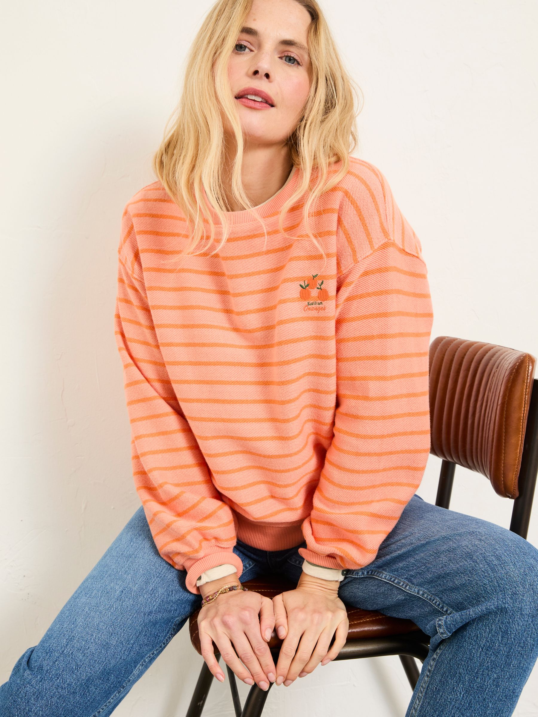 Buy FatFace Alex Bright Orange Textured Stripe Crew Sweat from Next ...