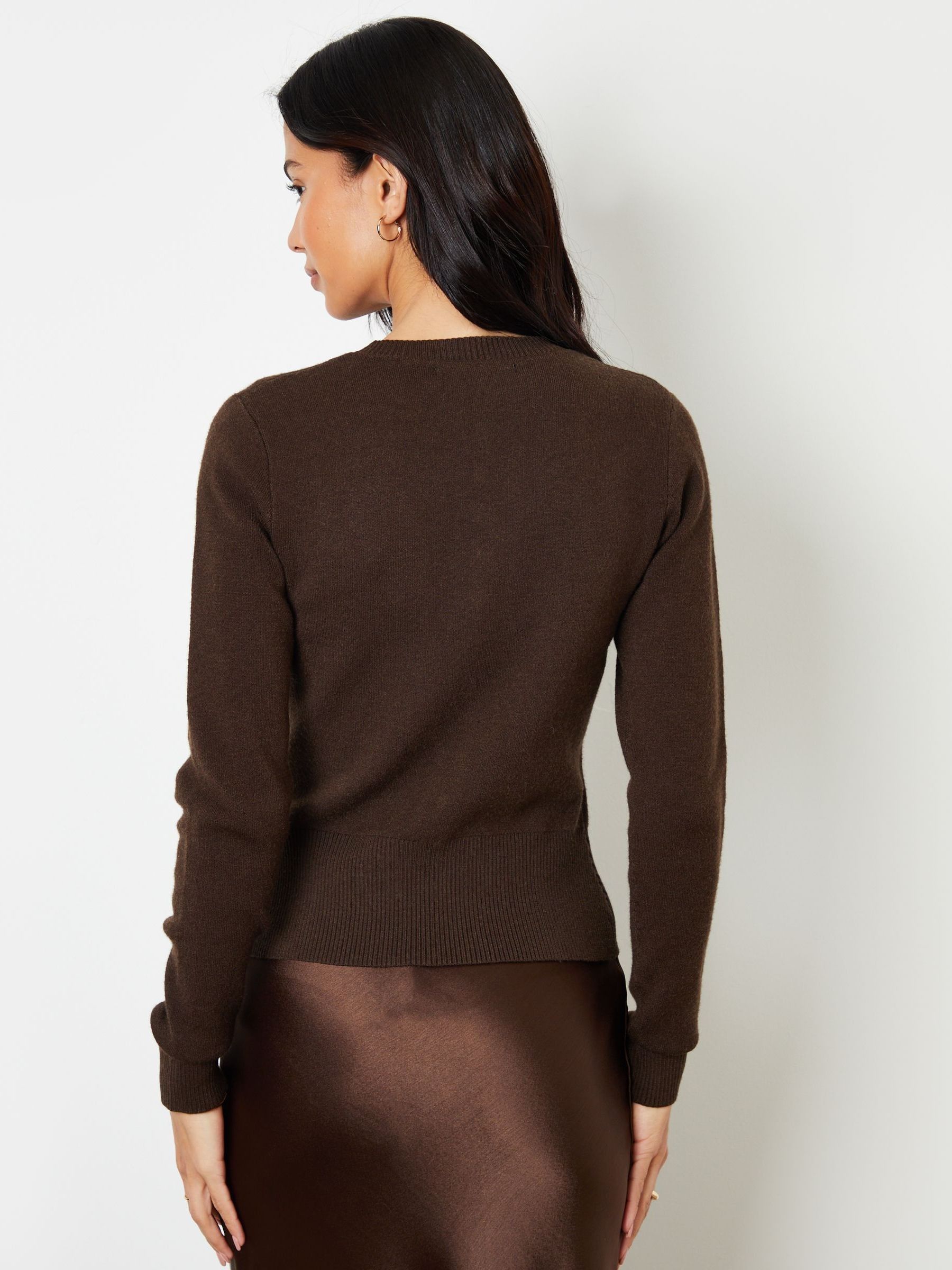 Buy Threadbare Brown Crew Neck Structured Knitted Cardigan from the ...